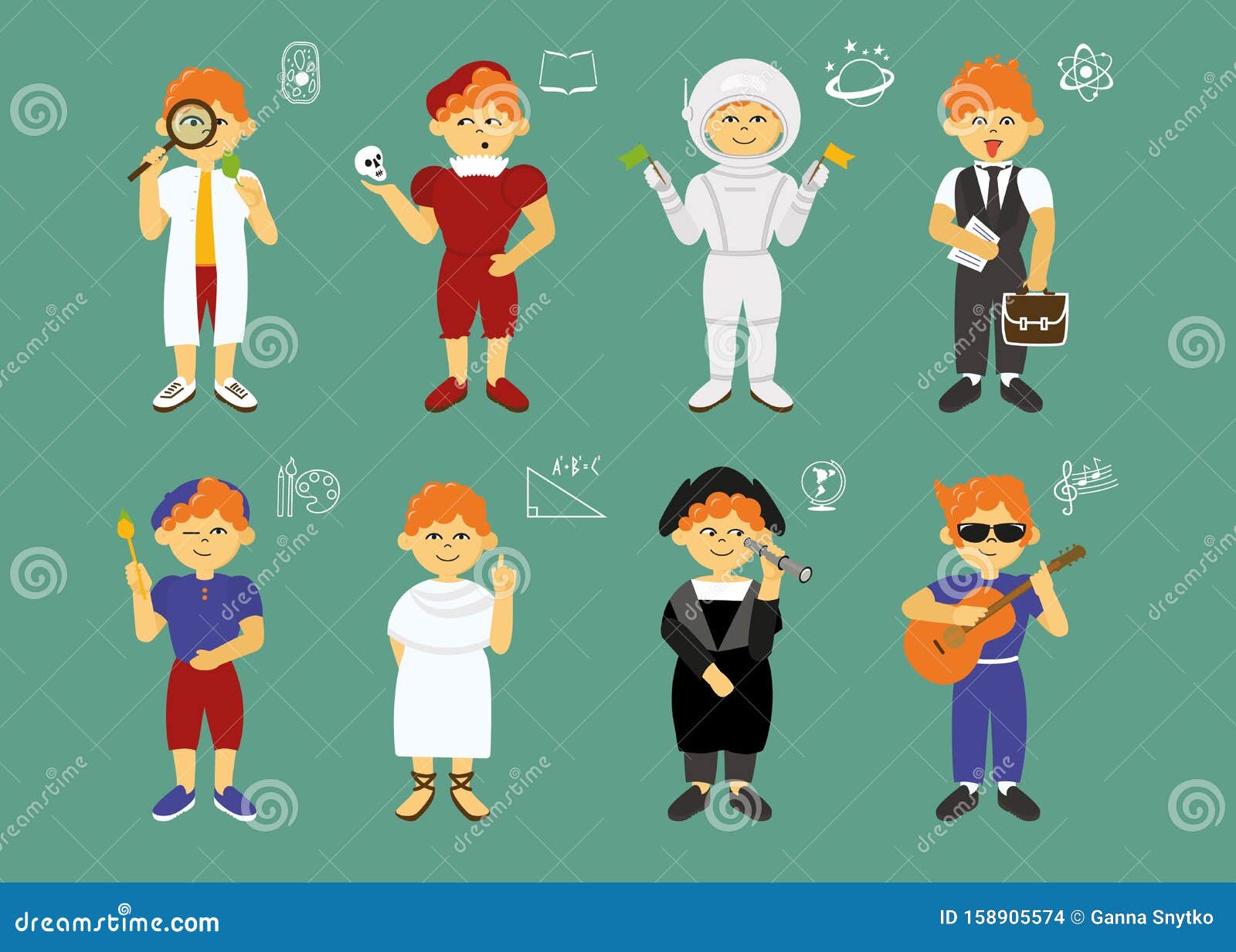 Set of Education Concept Characters Who Study Various Subjects in ...