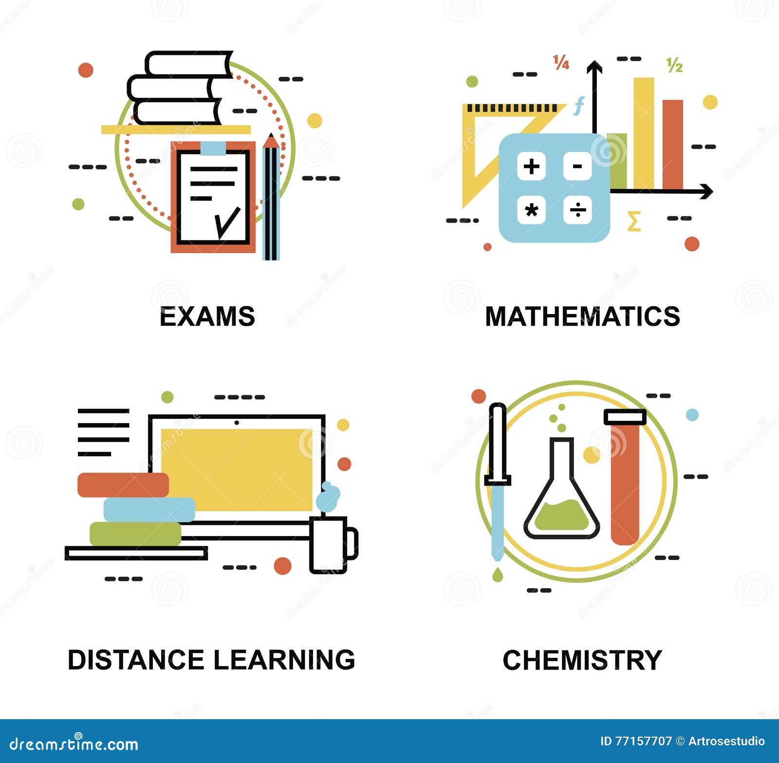 Set of Education Concepts, Exams and Distance Learning Process Stock ...