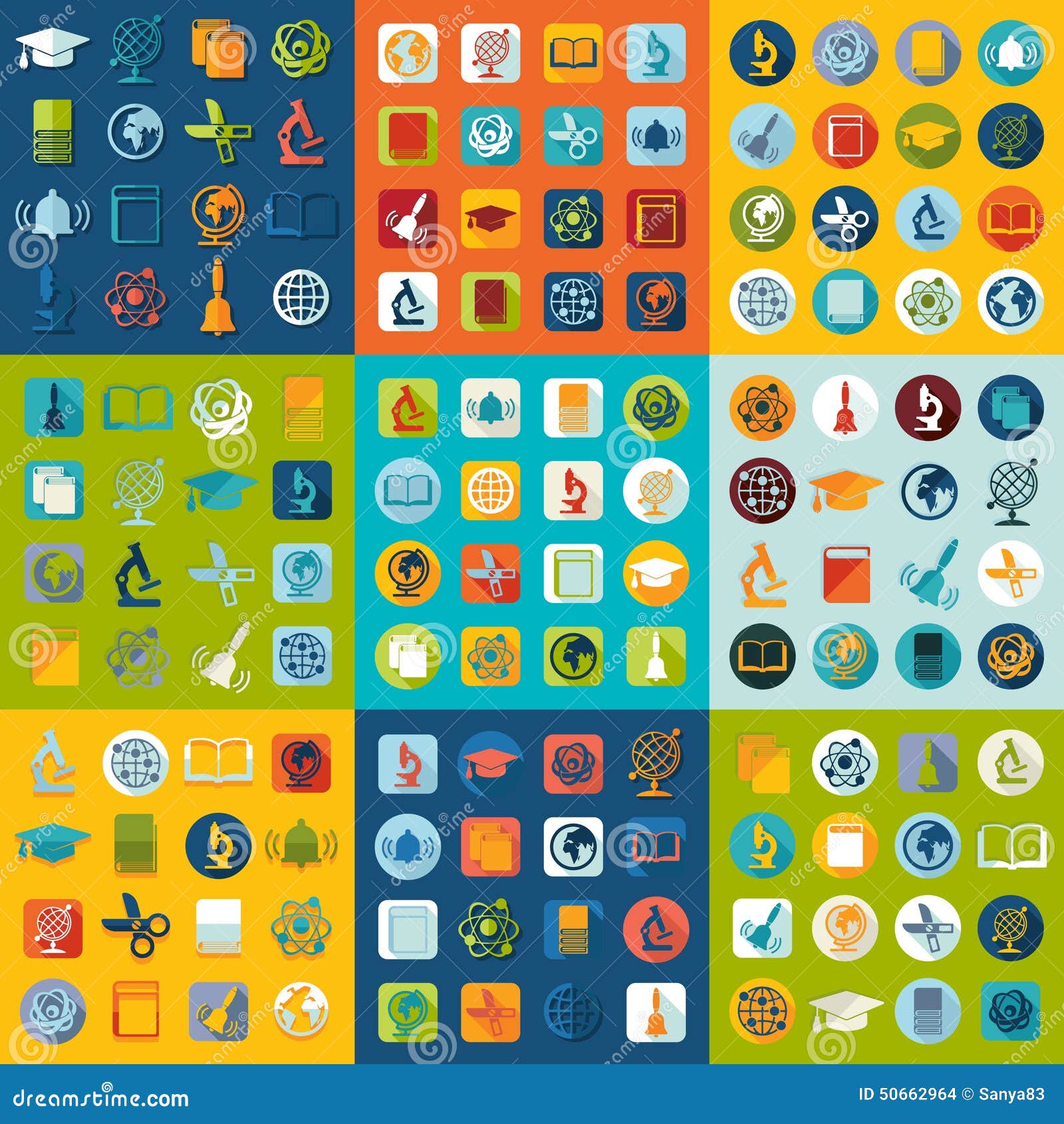 Set of Education Flat Icons Stock Vector - Illustration of creative ...