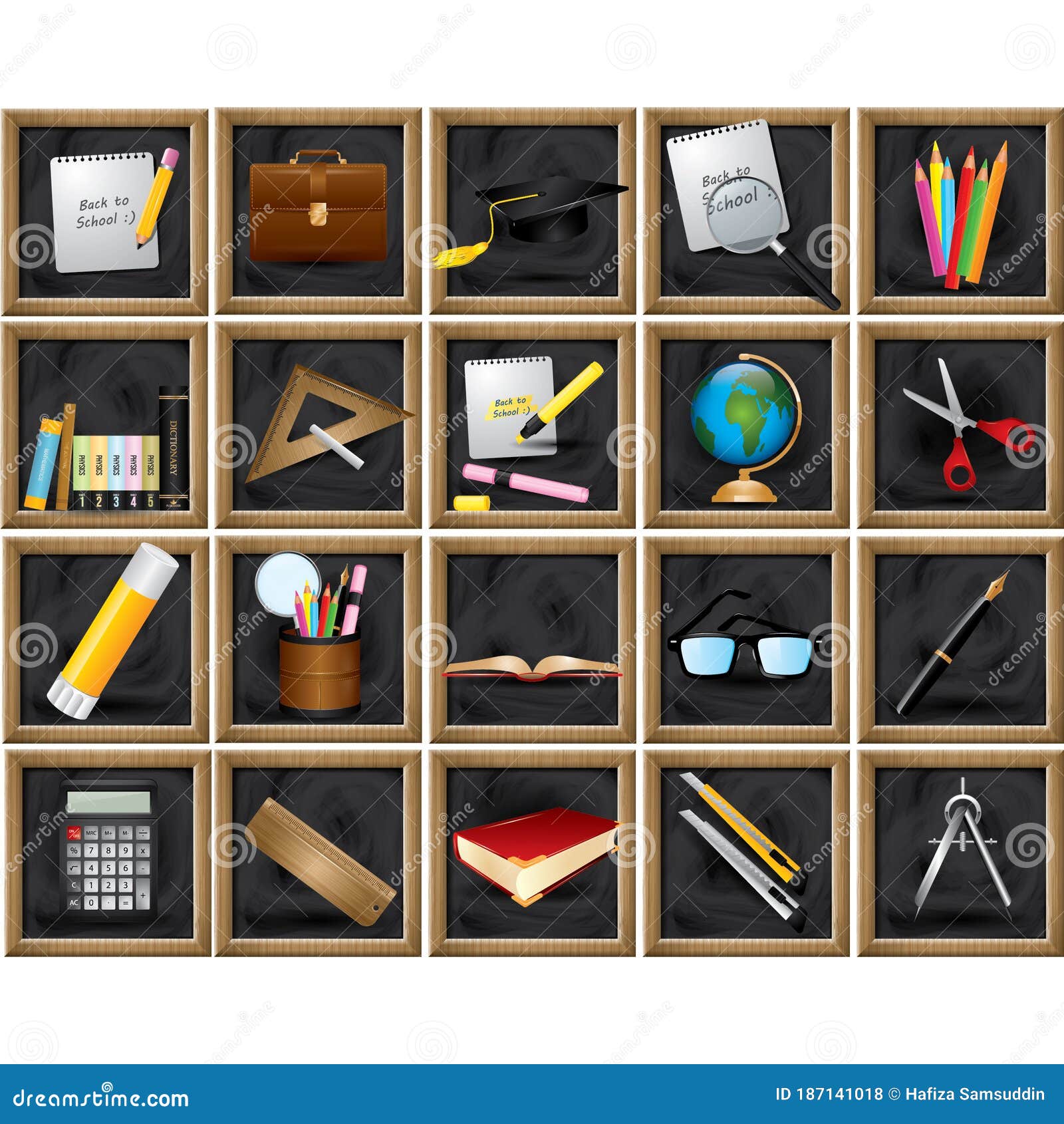 Set of Educational Tools on Blackboard. Vector Illustration Decorative ...