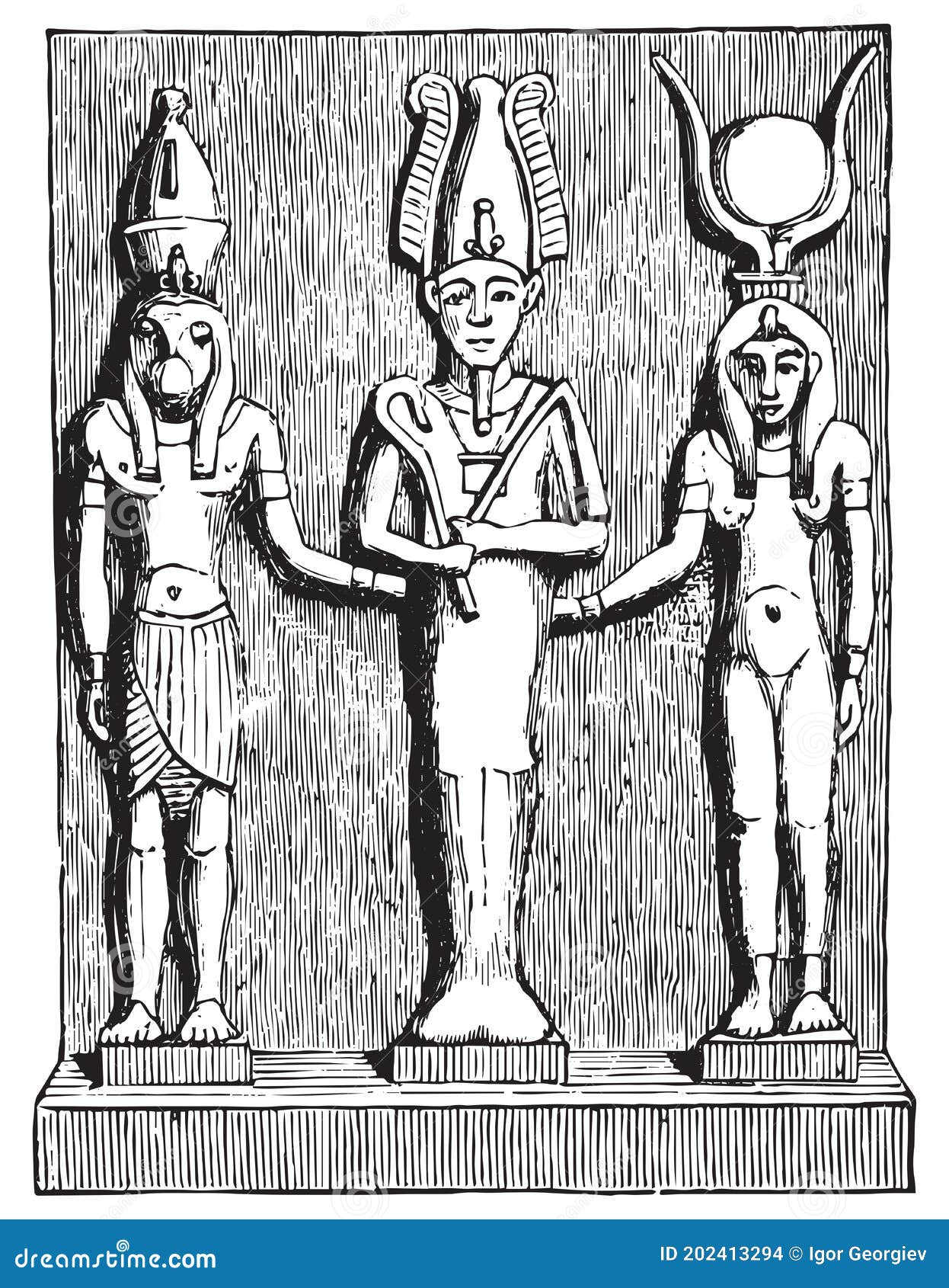 Isis, Osiris and Horus. Set of Egyptian Labels and Elements. Vector Set ...