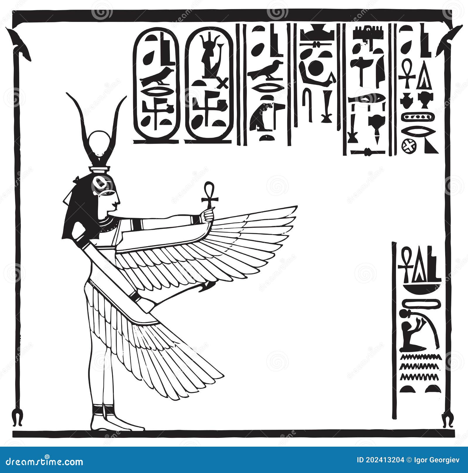 Isis Winged. Set Of Egyptian Labels And Elements. Vector Set ...