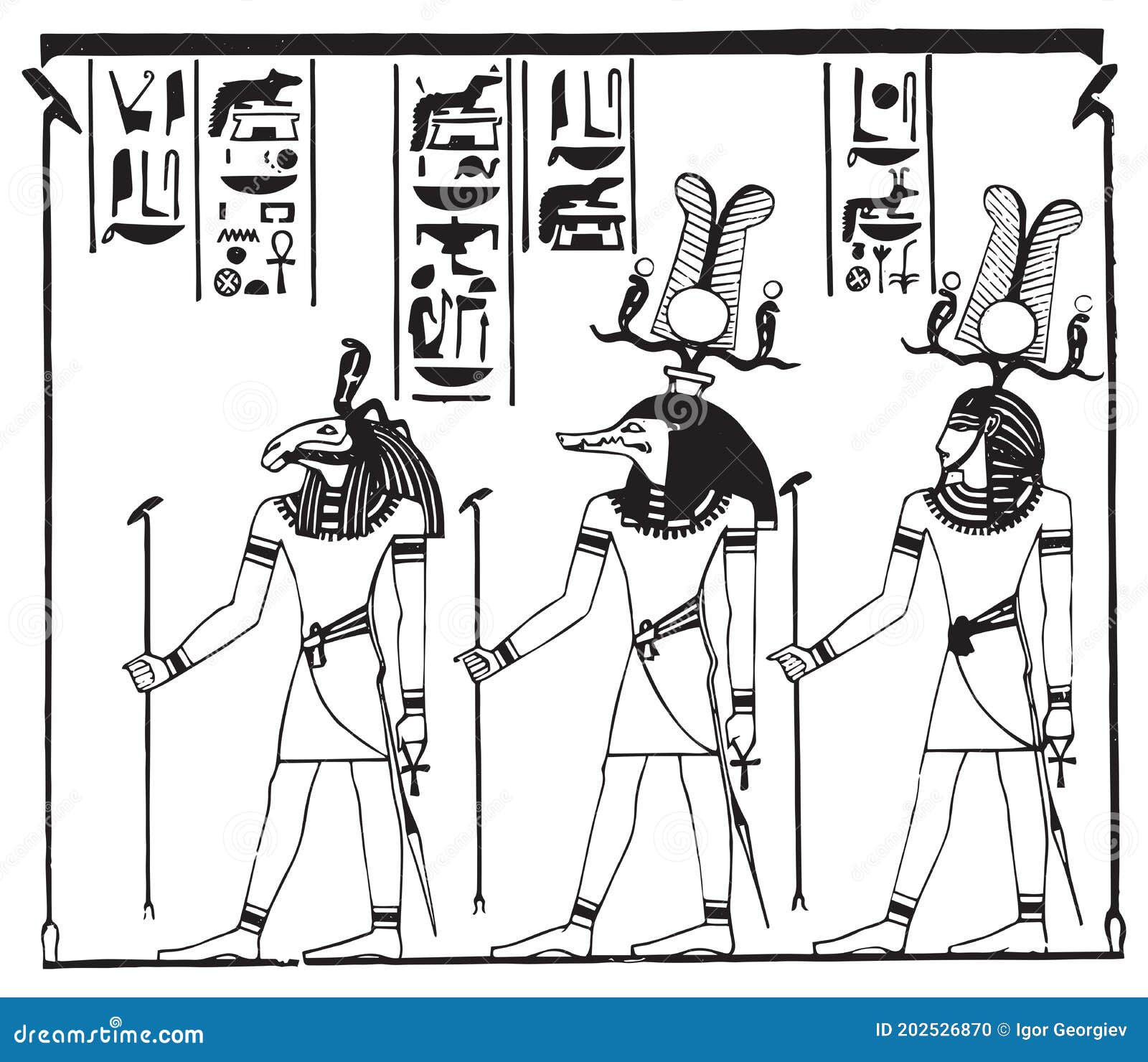 Sebek and Kneph. Set of Egyptian Labels and Elements. Vector Set ...