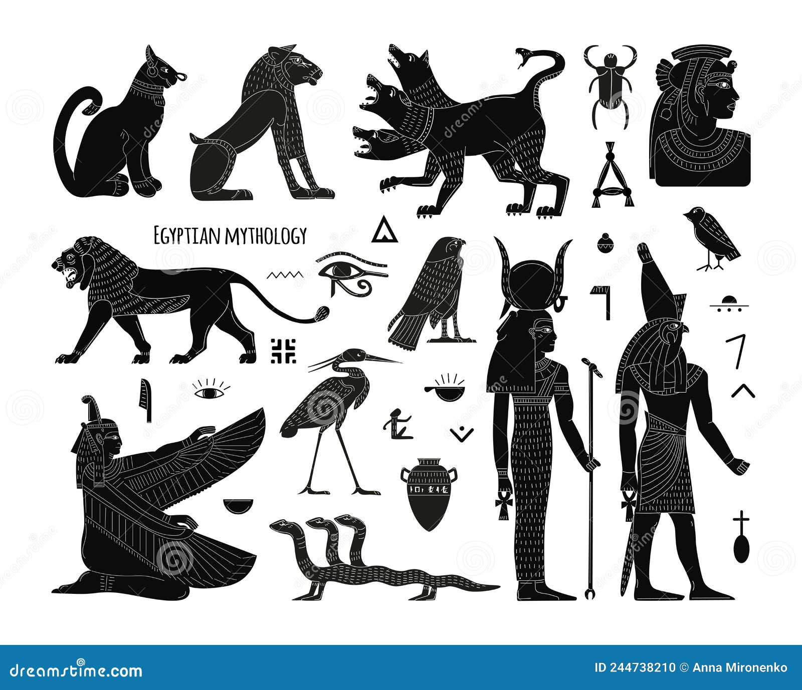 A Set Of Egyptian Mythical Animals And Creatures, Symbols. Black And ... A Set Of Egyptian Mythical Animals And Creatures, Symbols. Black And ...