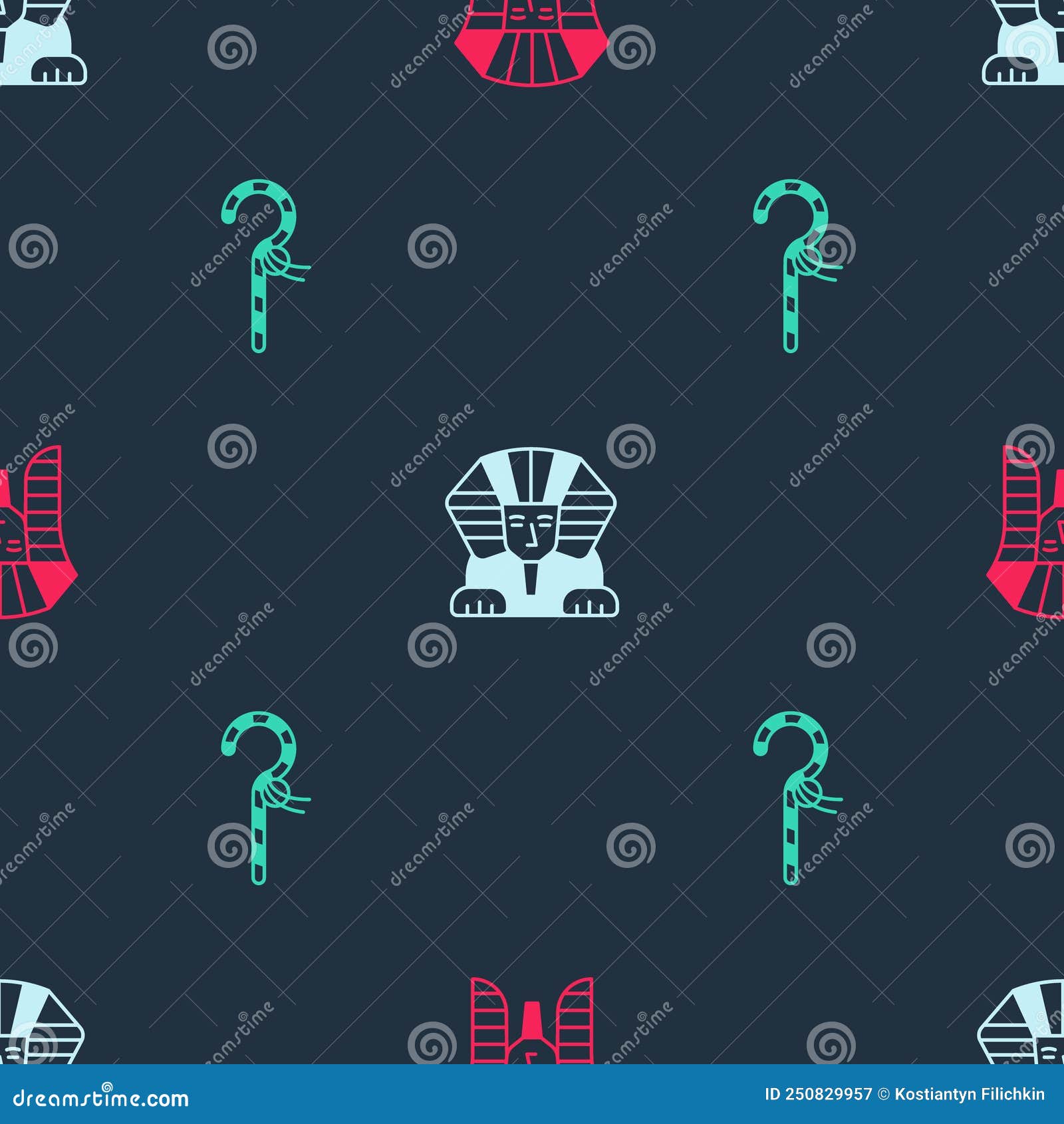 Set Egyptian Pharaoh, Sphinx and Crook on Seamless Pattern. Vector ...