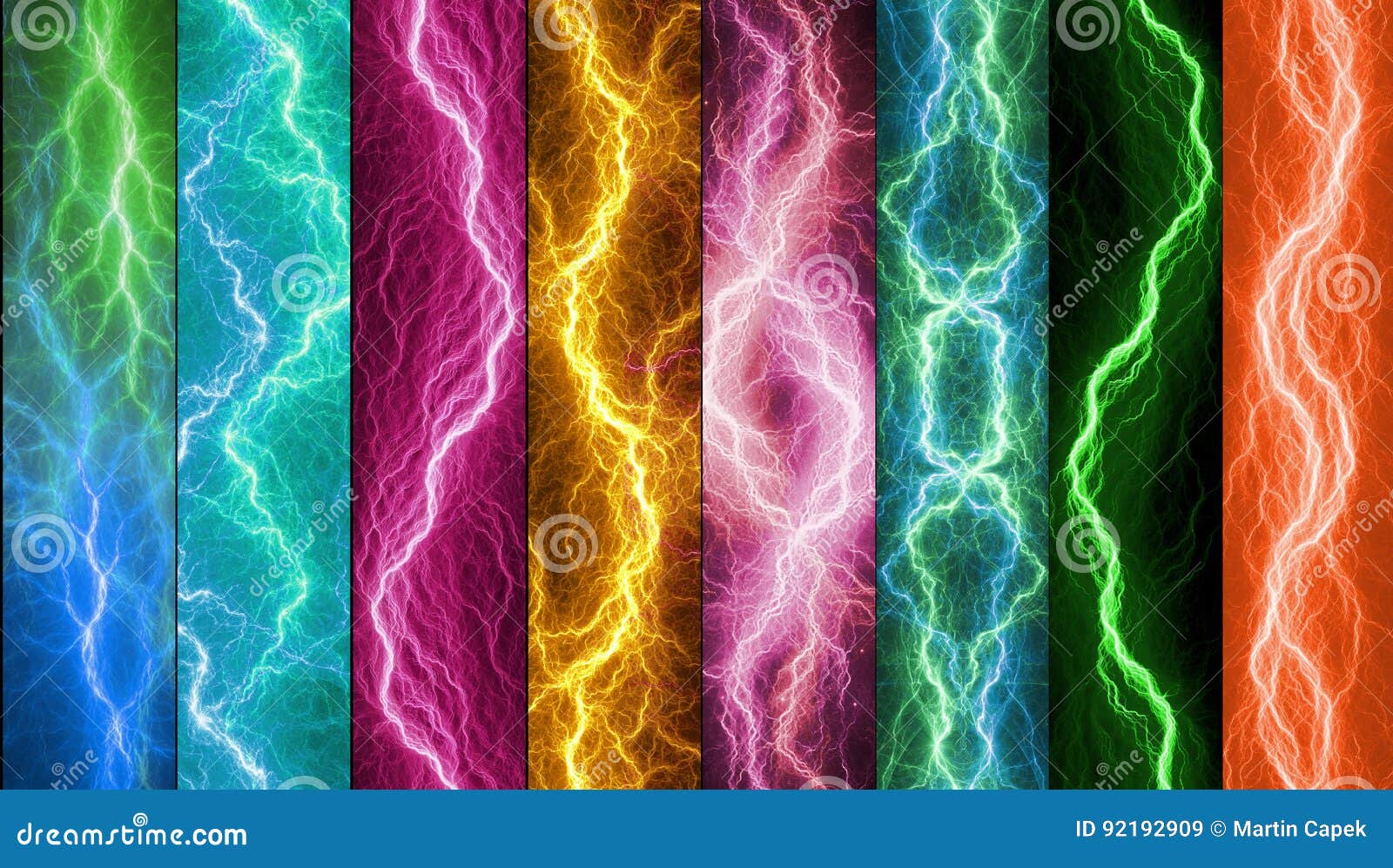 Set of Eight Abstract Lightnings Stock Illustration - Illustration of ...