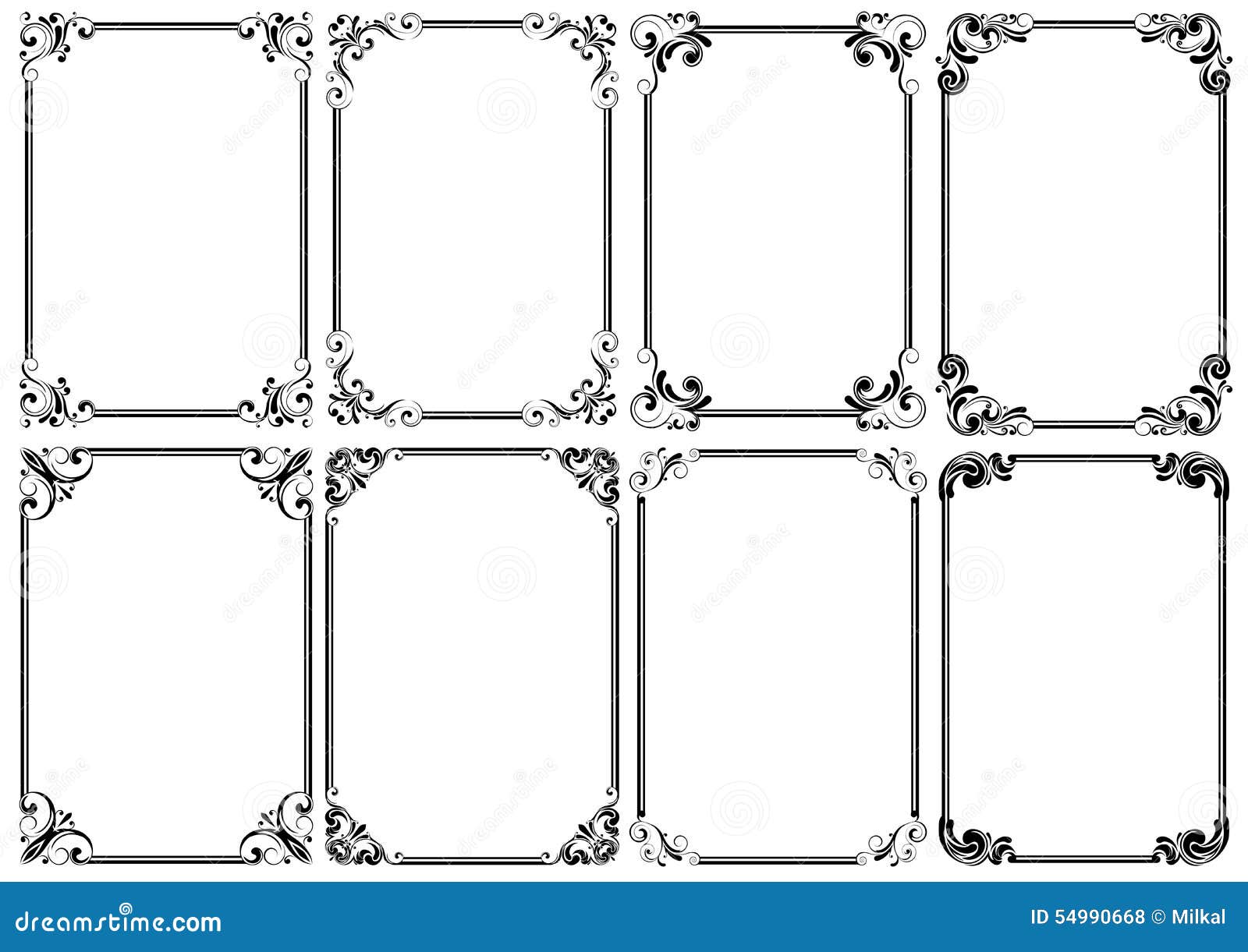 Set of Eight Black Decorative Frame Stock Vector - Illustration of ...