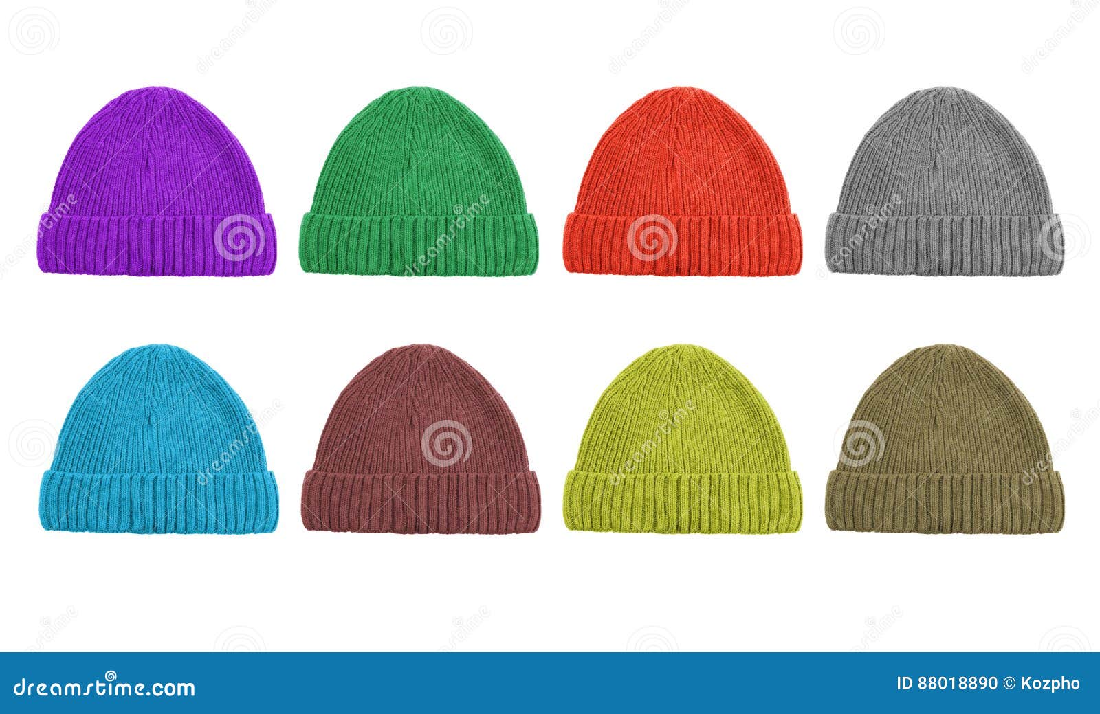 A Set of Eight Color Woolen Caps Isolated on White Stock Photo - Image ...