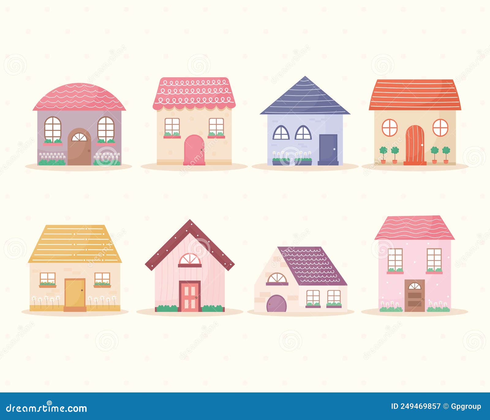 Eight colored houses stock vector. Illustration of window - 249469857