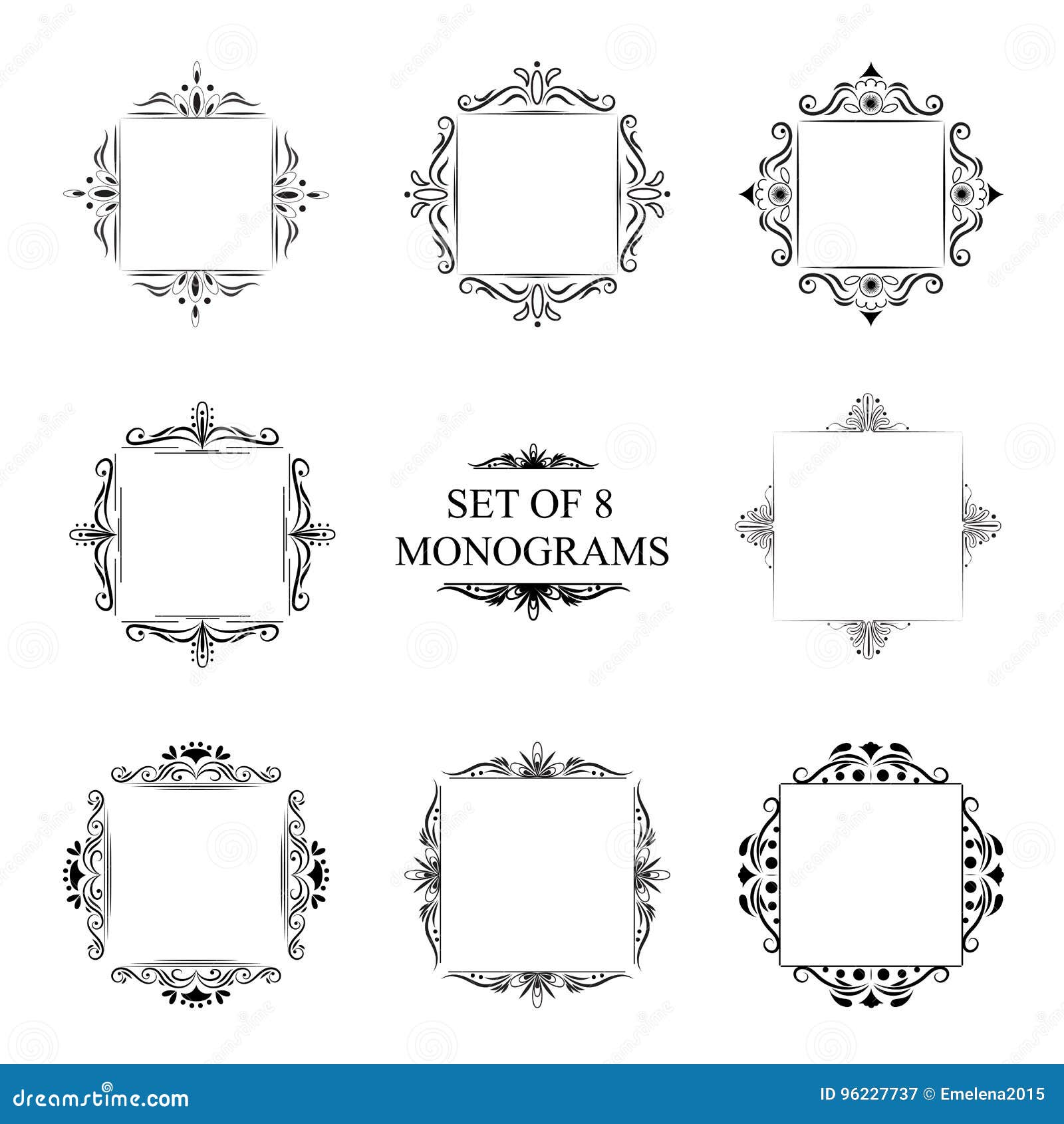 Set of Eight Decorative Vintage Monograms Stock Illustration ...