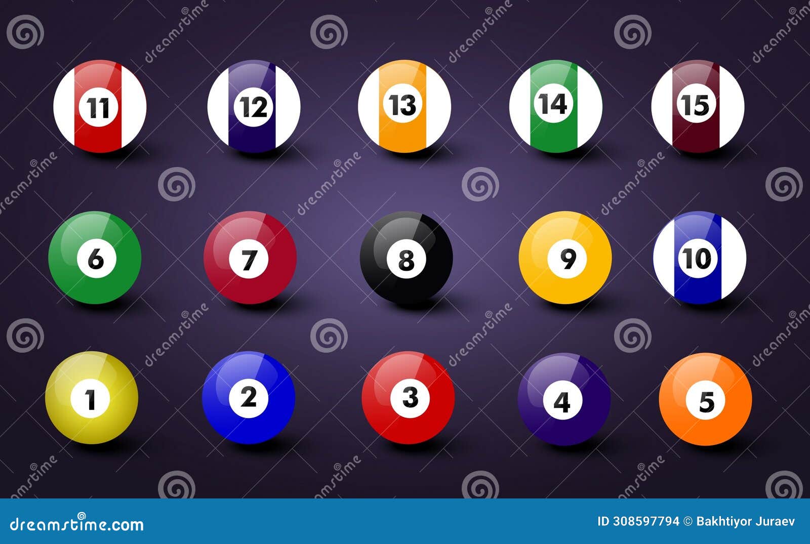 A Set of Eight Different Colored Billiard Balls Stock Illustration ...