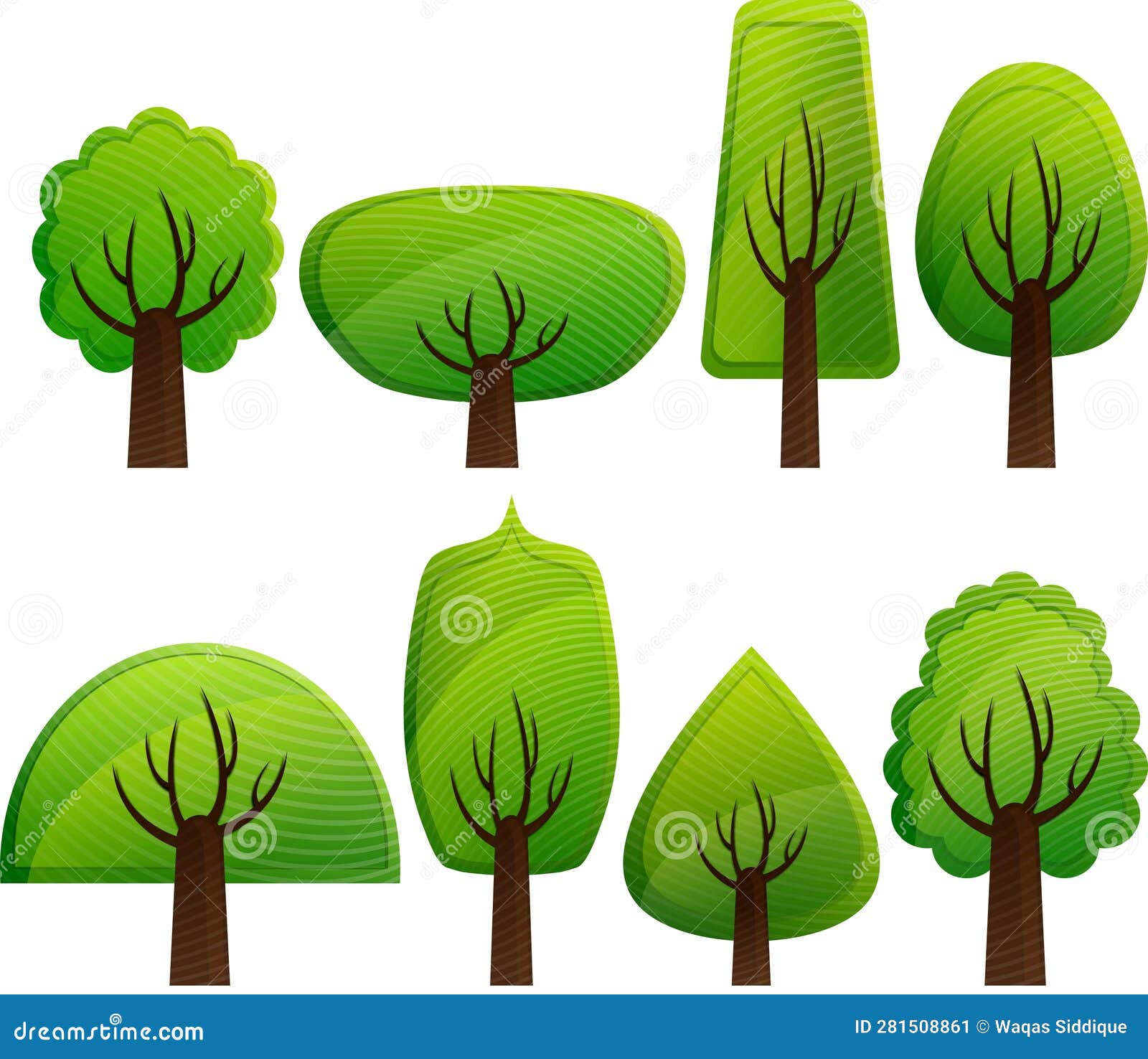 A Set of Eight Different Trees Stock Vector - Illustration of element ...