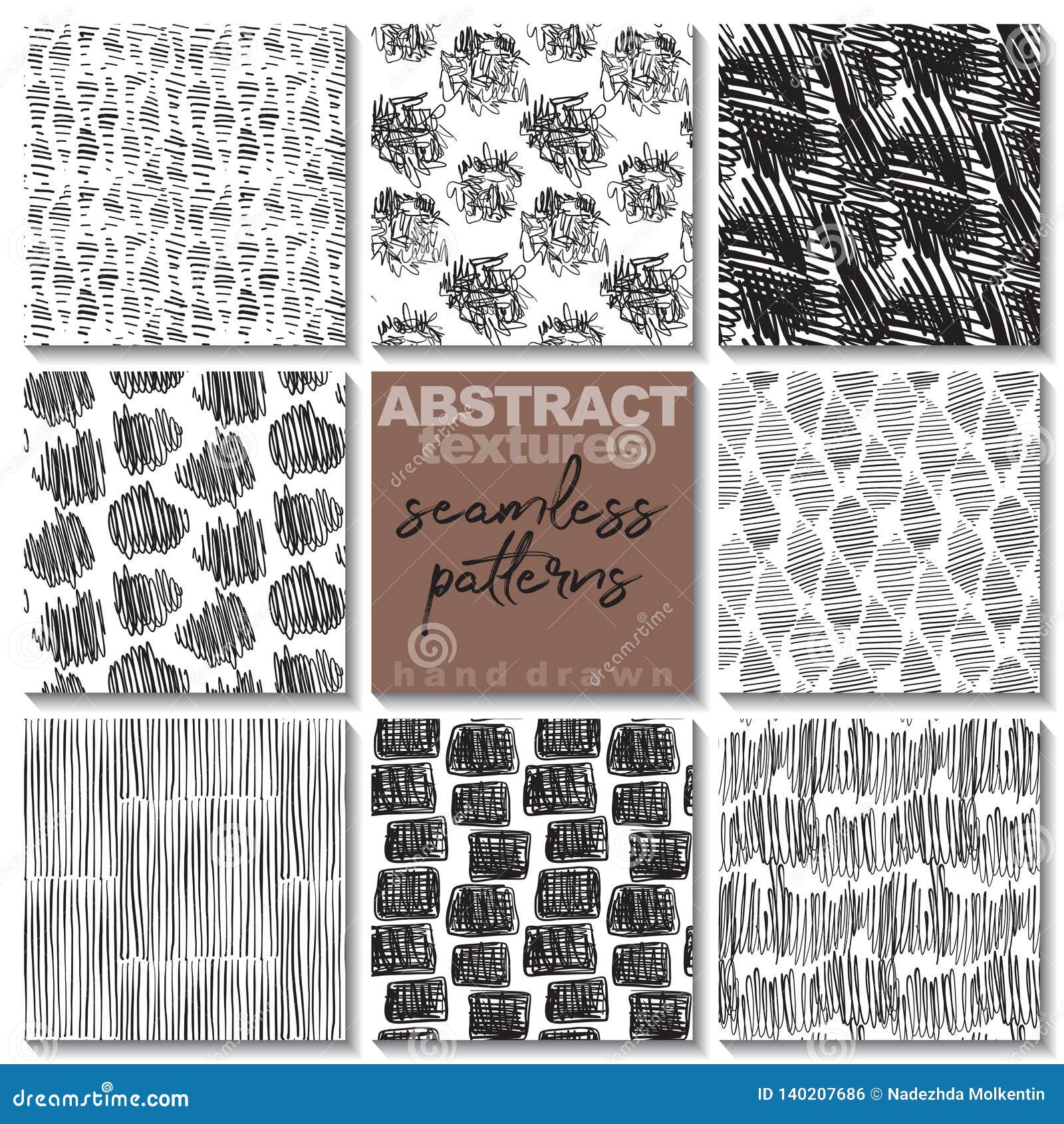 Set of Eight Hand Drawn Ink Seamless Patterns. Stock Vector ...