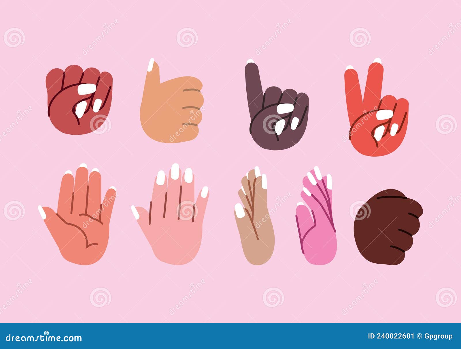 Eight hands making symbols stock vector. Illustration of design - 240022601