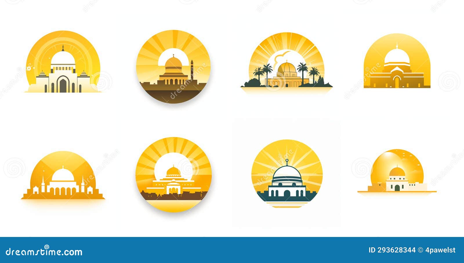 Set of Eight Icons of Mosques Stock Illustration - Illustration of ...
