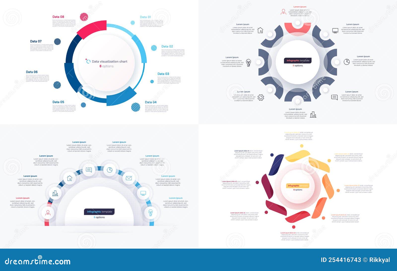 Set of Eight Option Circle Infographic Design Templates. Vector ...