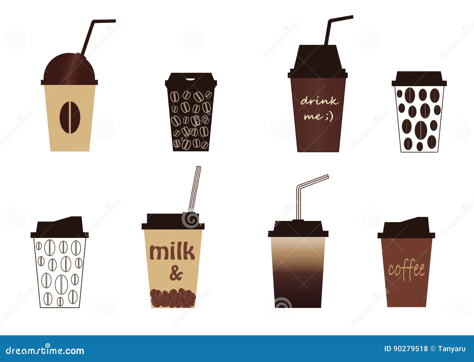 Set of Eight Paper Cups with Different Kinds of Coffee Stock Vector ...