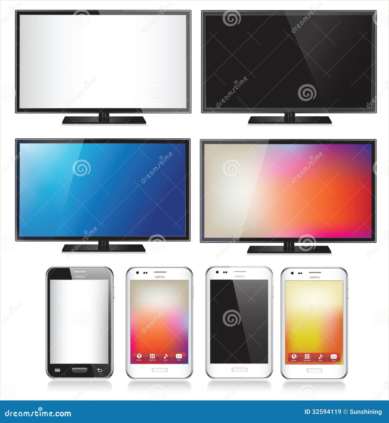Set of Eight Realistic Mobile Phone and TV Stock Vector - Illustration ...