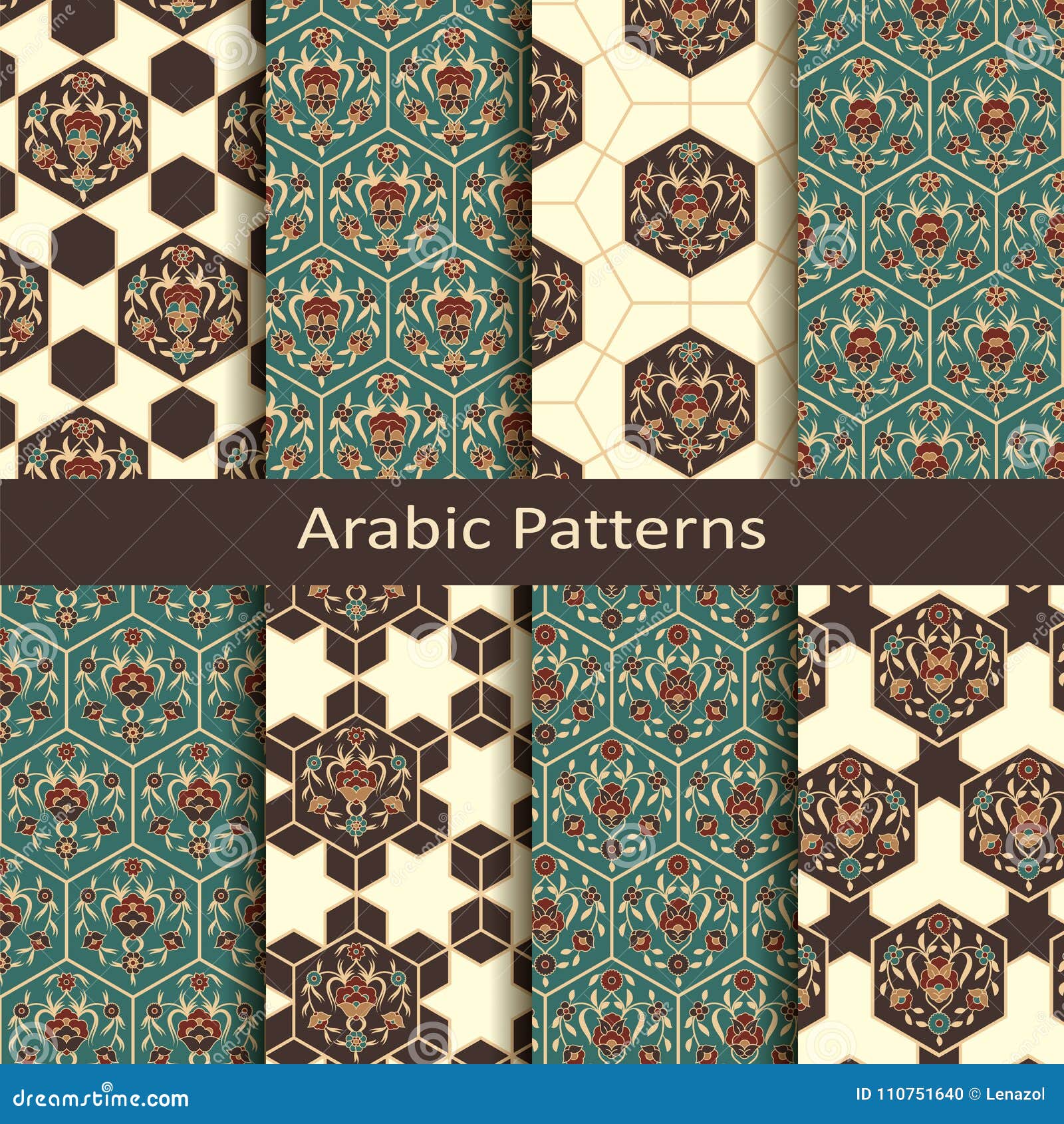 Set of Eight Seamless Vector Arabic Traditional Geometric Patterns ...