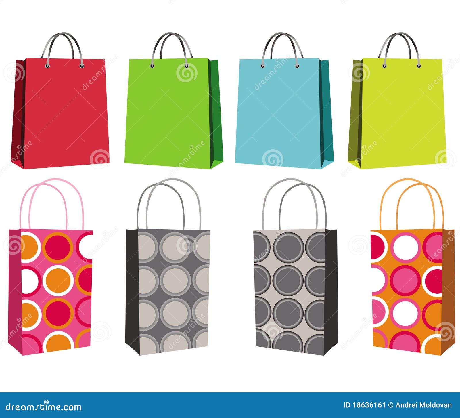 Set of eight shopping bags stock vector. Illustration of purple - 18636161