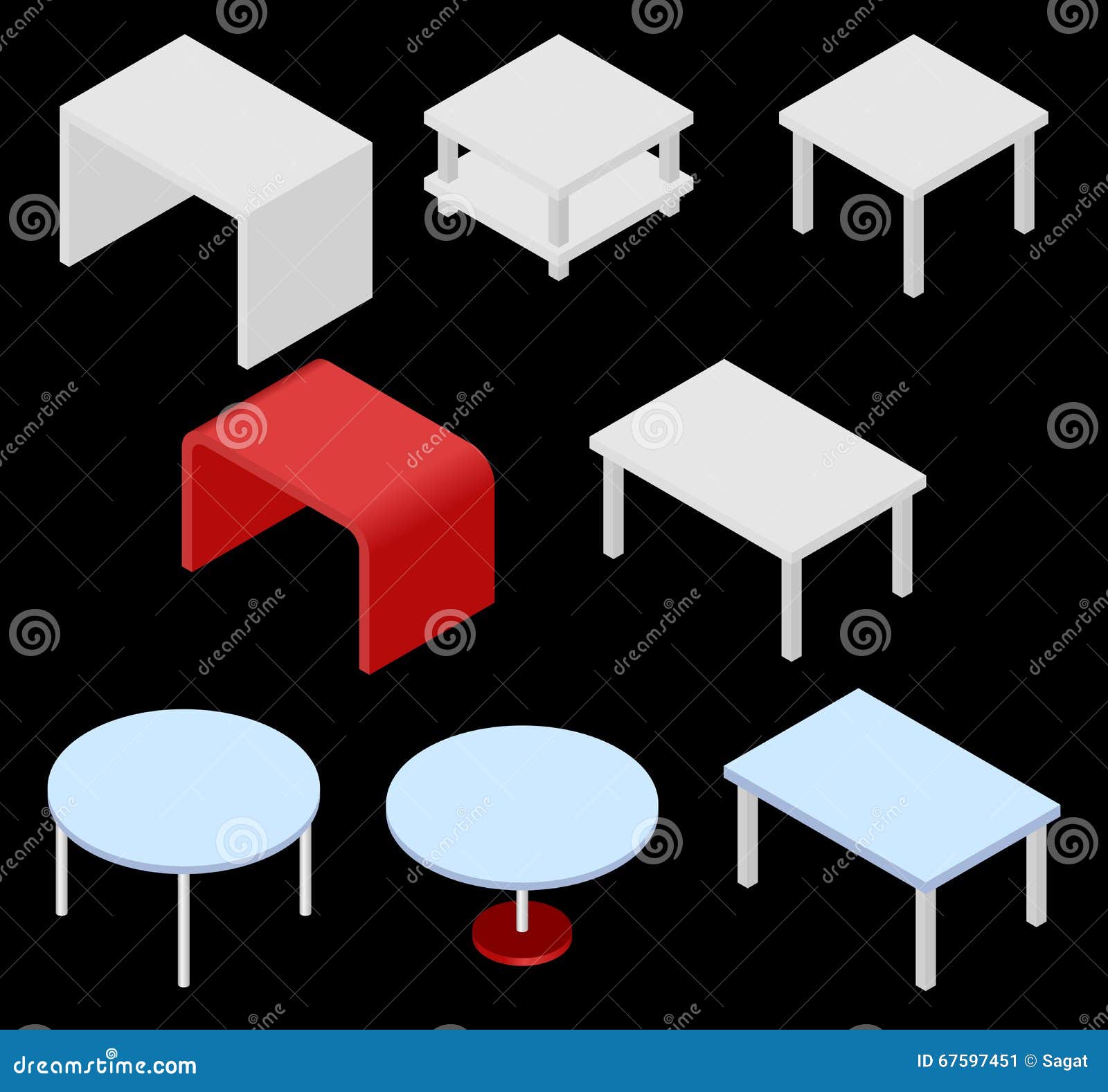 Set of Eight Tables. Isometric. Stock Vector - Illustration of group ...