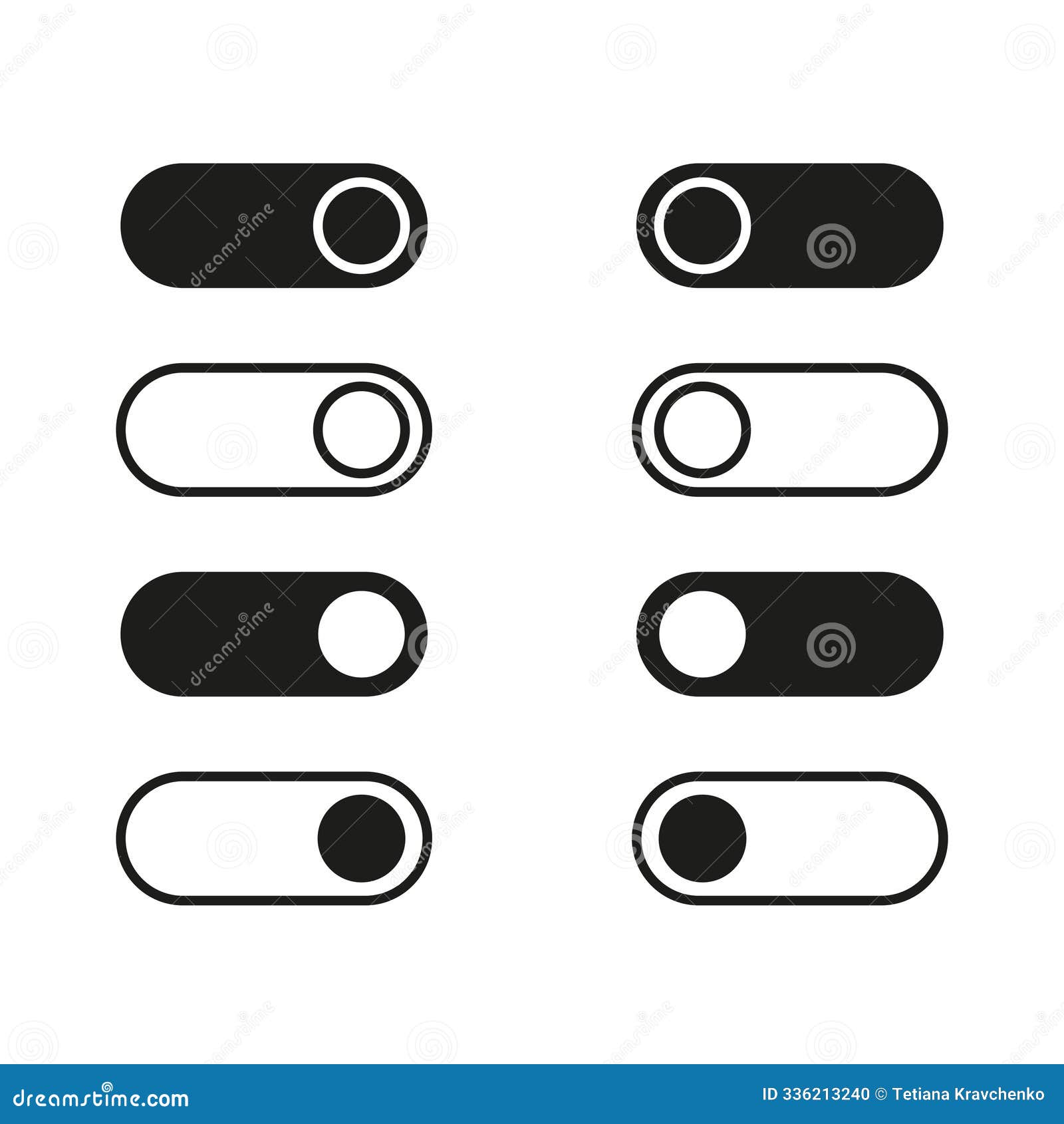 Set of Eight Toggle Switch Icons. Black and White Vector Controls ...