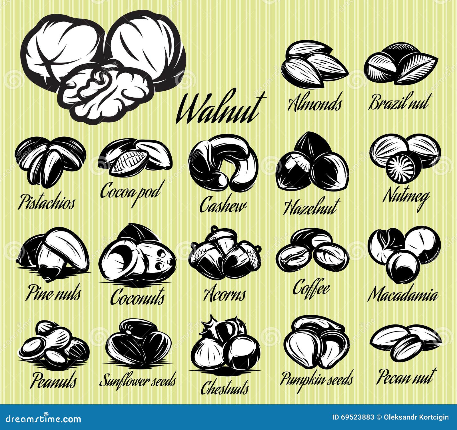 Set of Eighteen Stylish Vector Templates of Nuts for Menu Stock Vector ...
