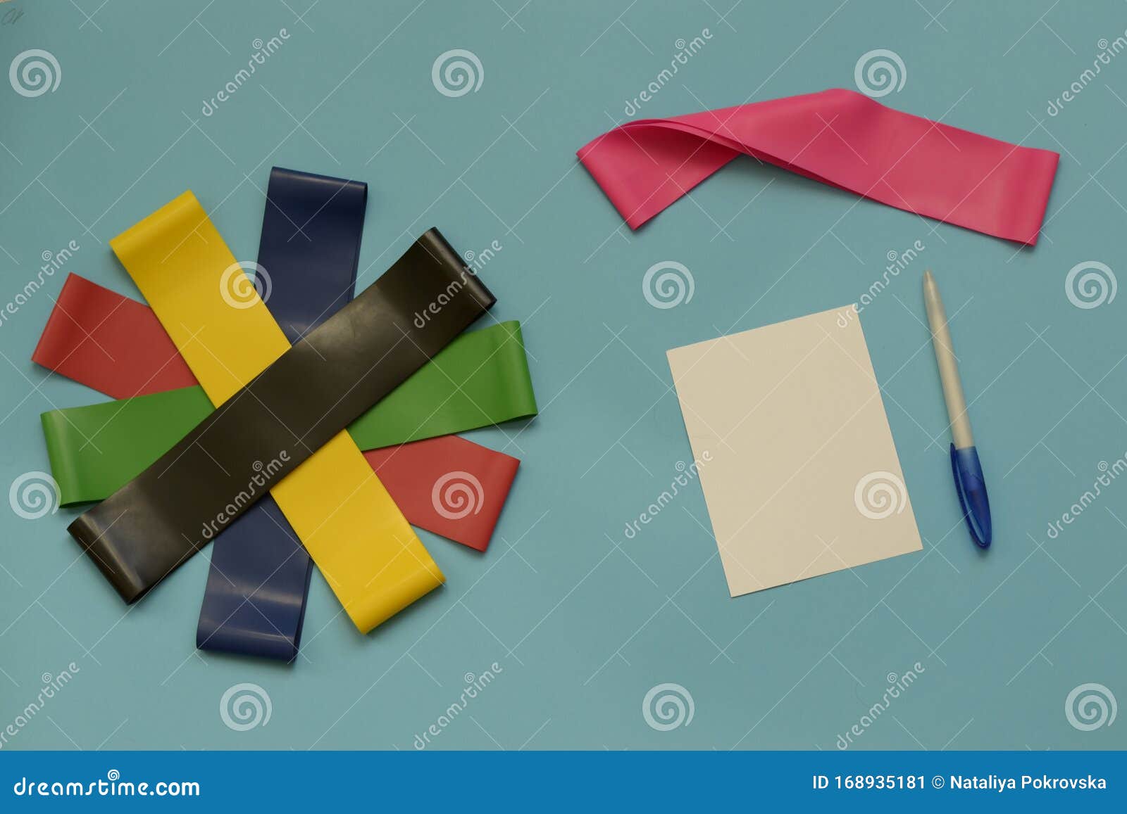 Set of Elastic Colorful Gum Expanders for Training and Sheet of Paper ...