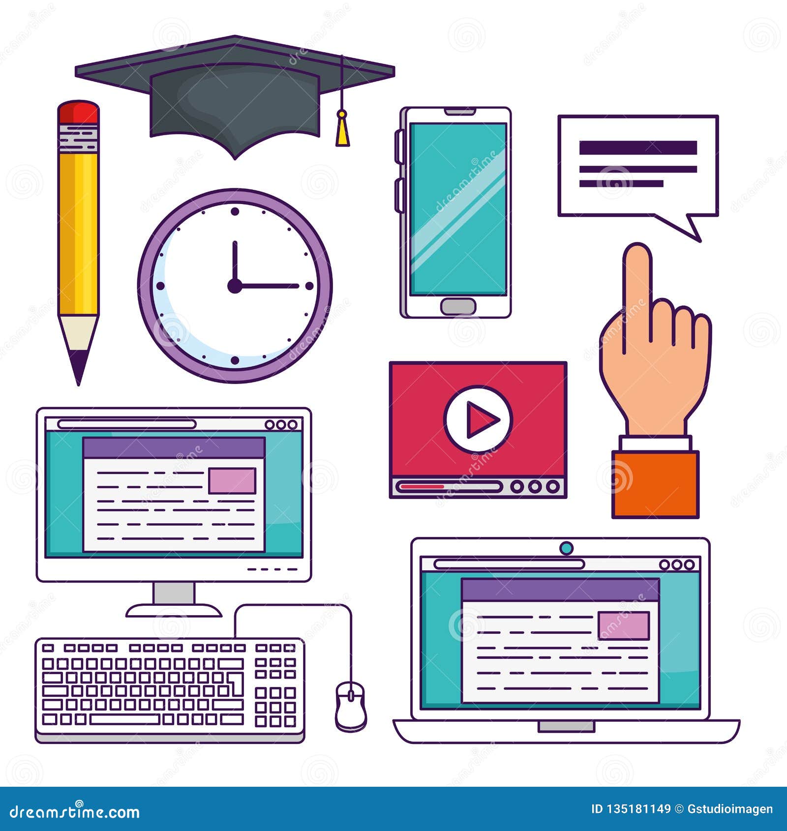 Set Elearning Certificate Study To Education Technology Stock Vector ...