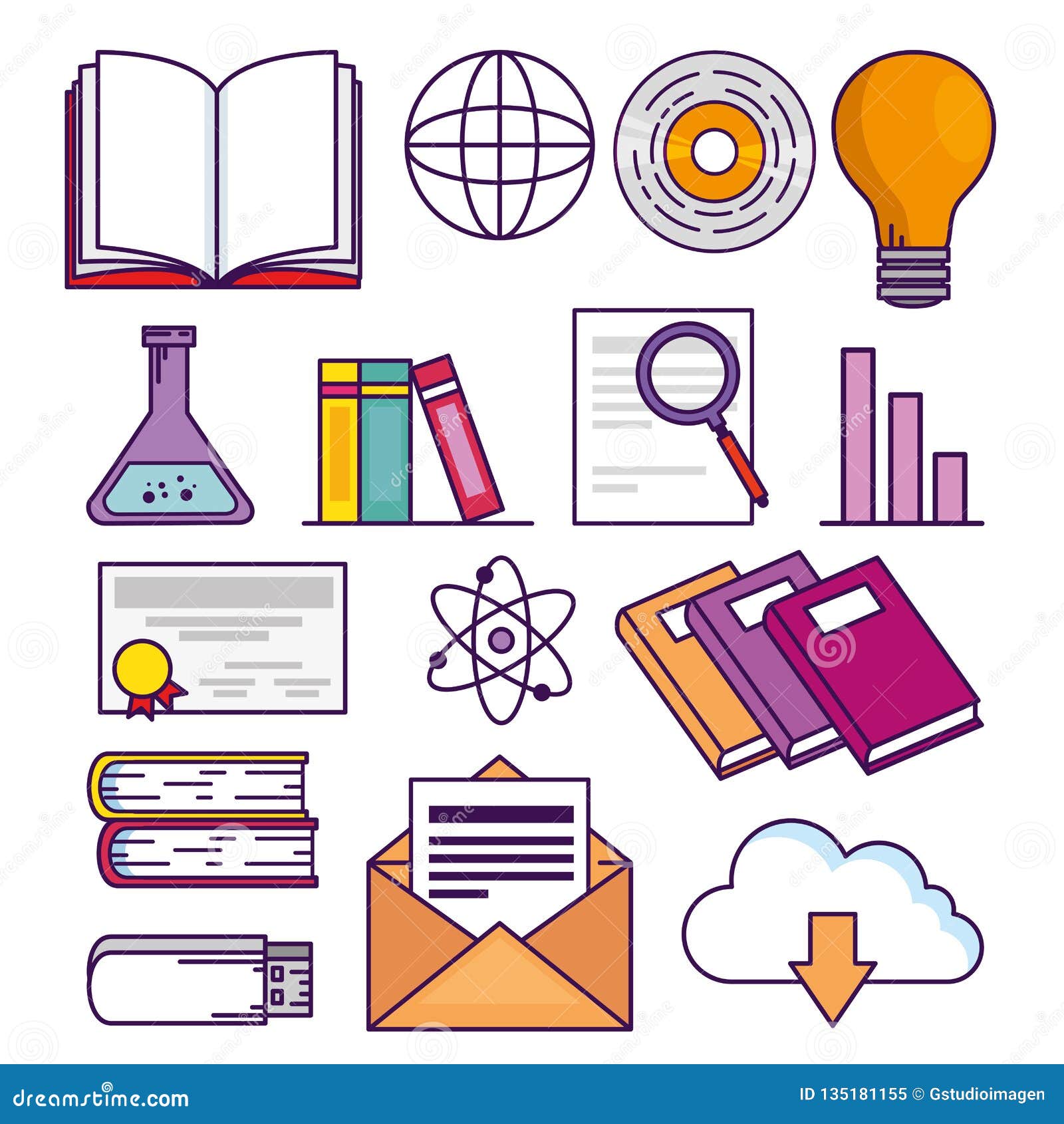 Set Elearning Education Technology To Online Study Stock Vector ...