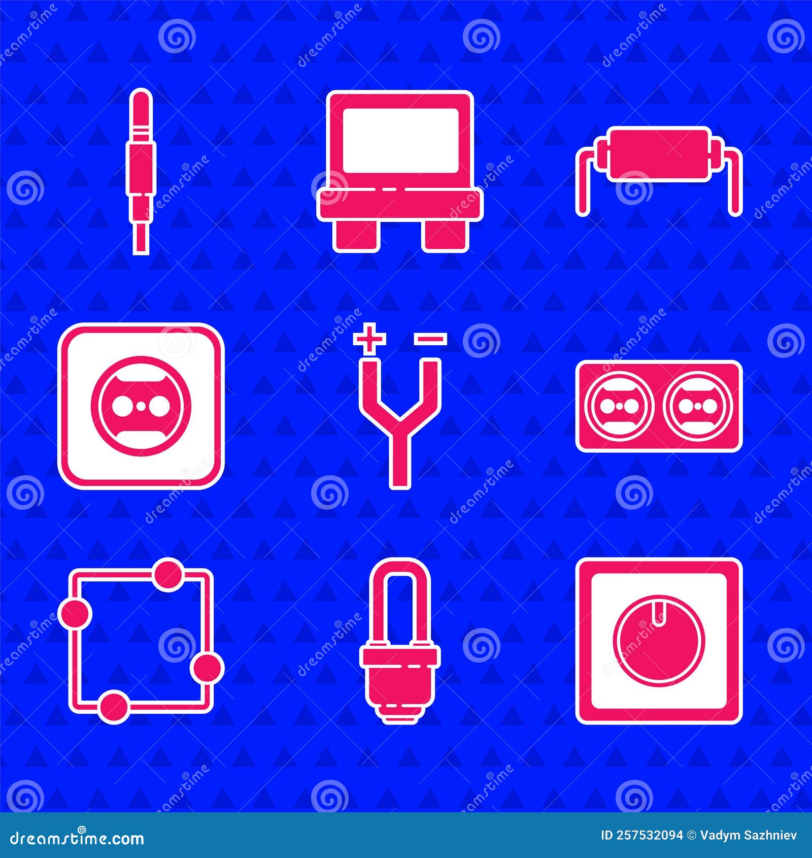 Set Electric Cable, LED Light Bulb, Switch, Electrical Outlet, Circuit ...