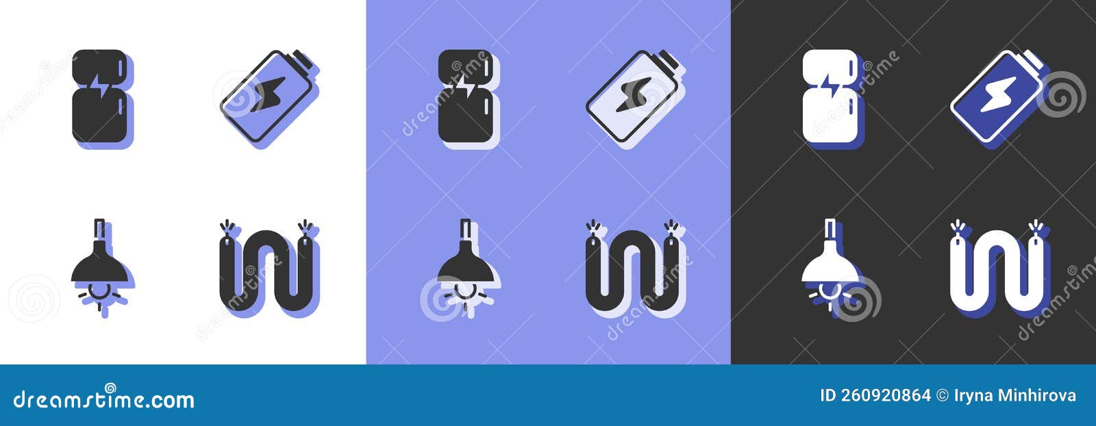 Set Electric Cable, Refrigerator, Lamp Hanging and Battery Charge Icon ...