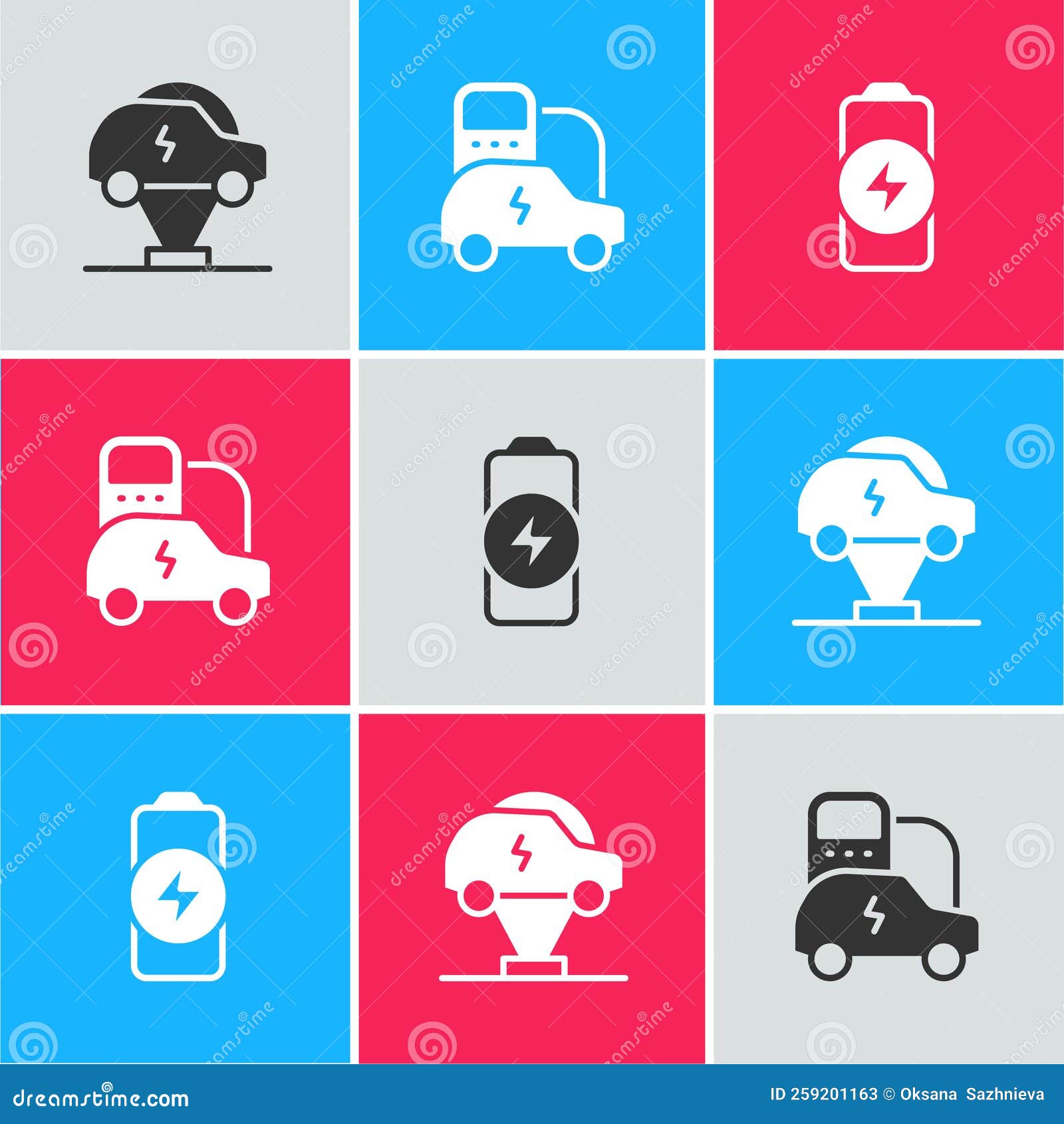 Set Electric Car, and Battery Charge Icon. Vector Stock Vector ...