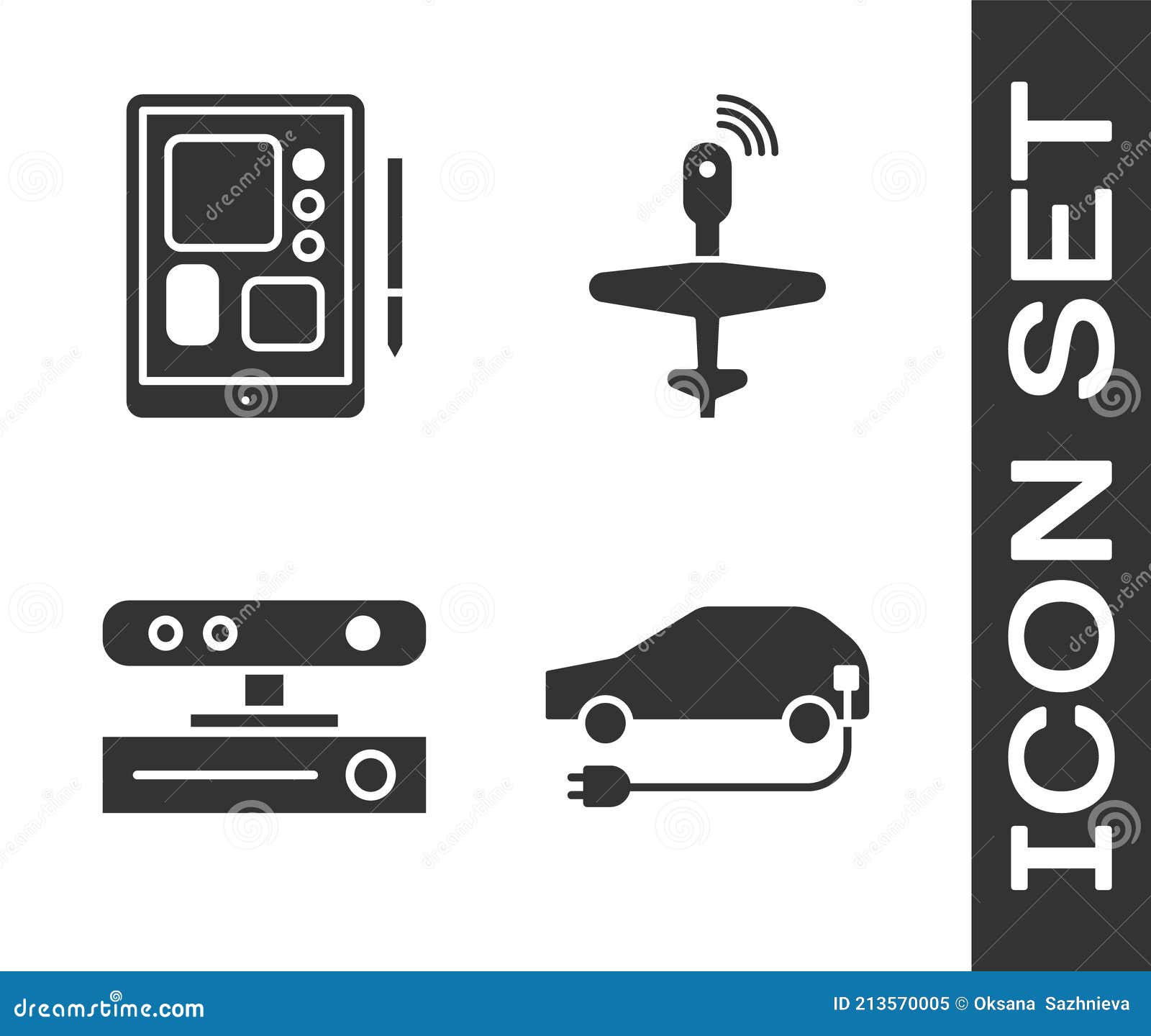 Set Electric Car, Graphic Tablet, Motion Sensor and UAV Drone Icon ...