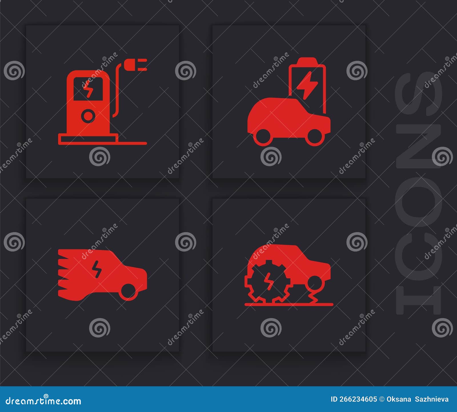Set Electric Car Service, Charging Station, and Icon. Vector Stock ...