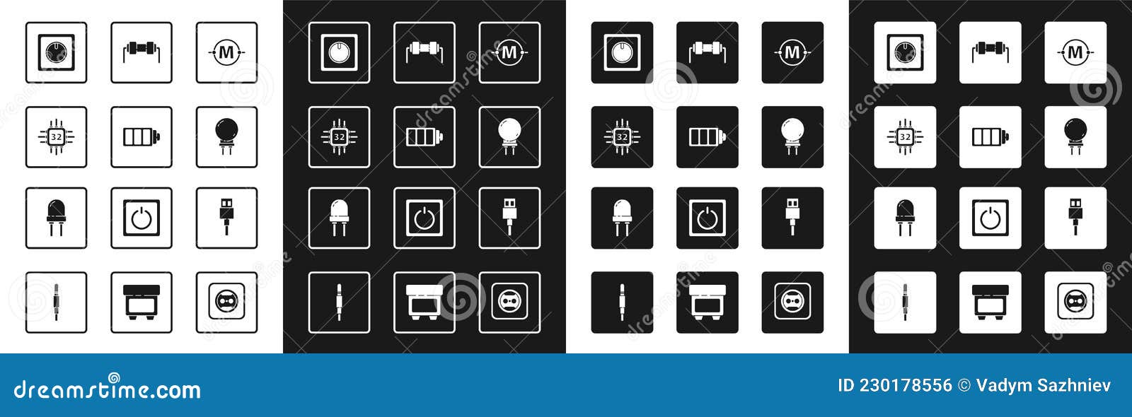 Set Electric Circuit Scheme, Battery Charge Level Indicator, Processor with Microcircuits CPU ...