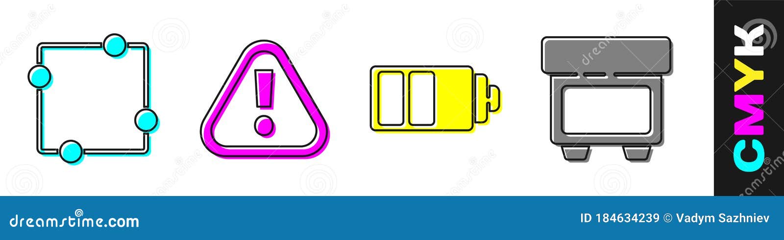 Set Electric Circuit Scheme, Exclamation Mark in Triangle, Battery ...