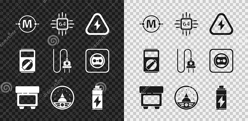 Set Electric Circuit Scheme, Processor with Microcircuits CPU, High Voltage, Fuse, Ampere Meter ...