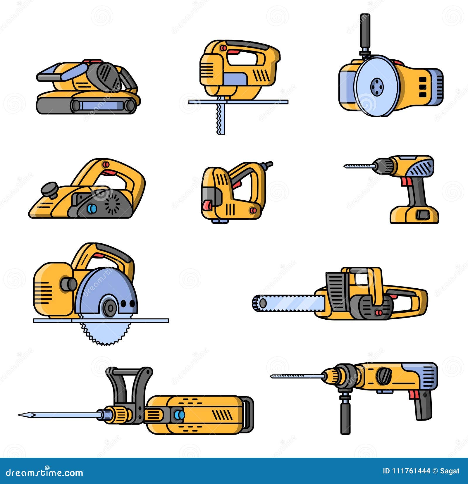 Set of Electric Construction Tools. Flat Style Professional Builder ...