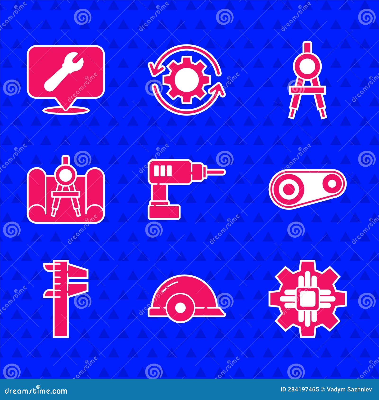 Set Electric Drill Machine, Worker Safety Helmet, Processor, Timing ...