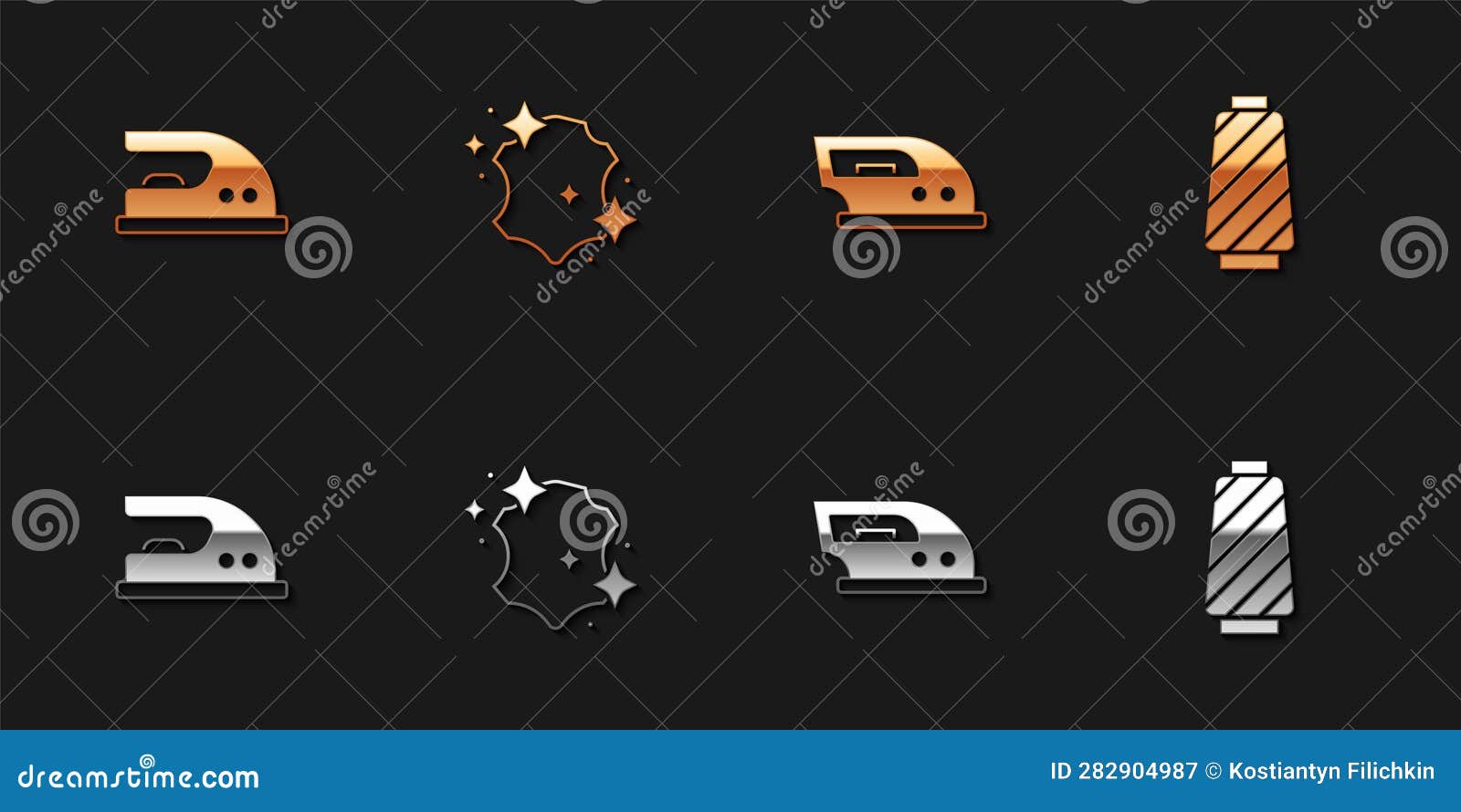 Set Electric Iron, Leather, and Sewing Thread Spool Icon. Vector Stock ...