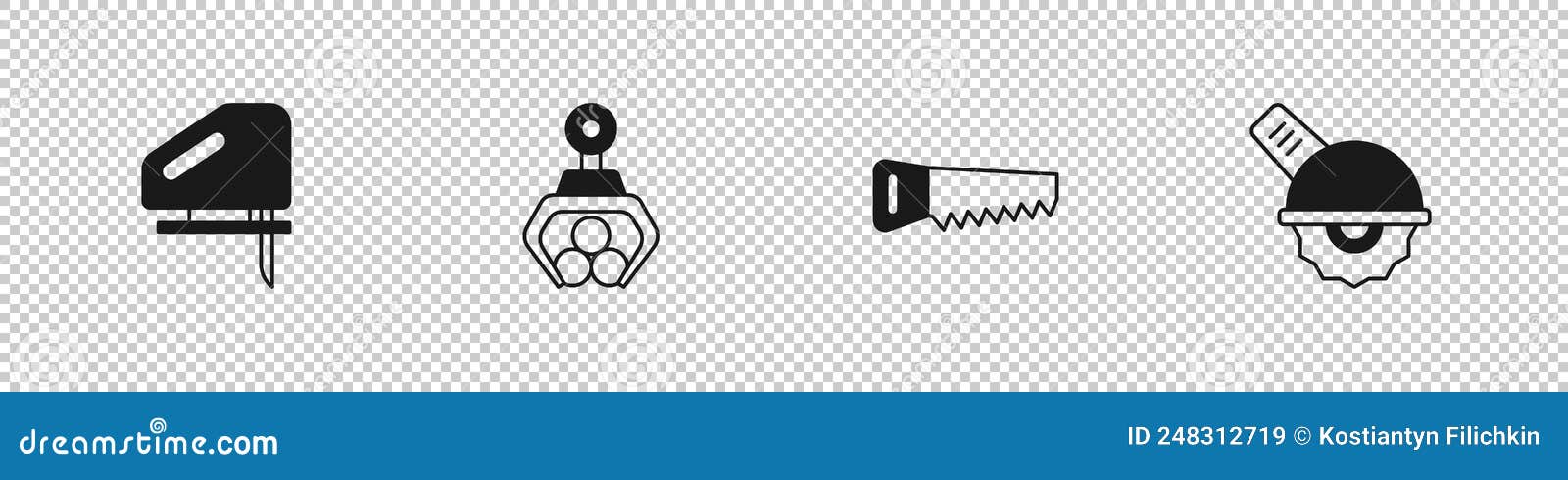 Set Electric Jigsaw, Grapple Crane Grabbed Log, Hand and Circular Icon ...