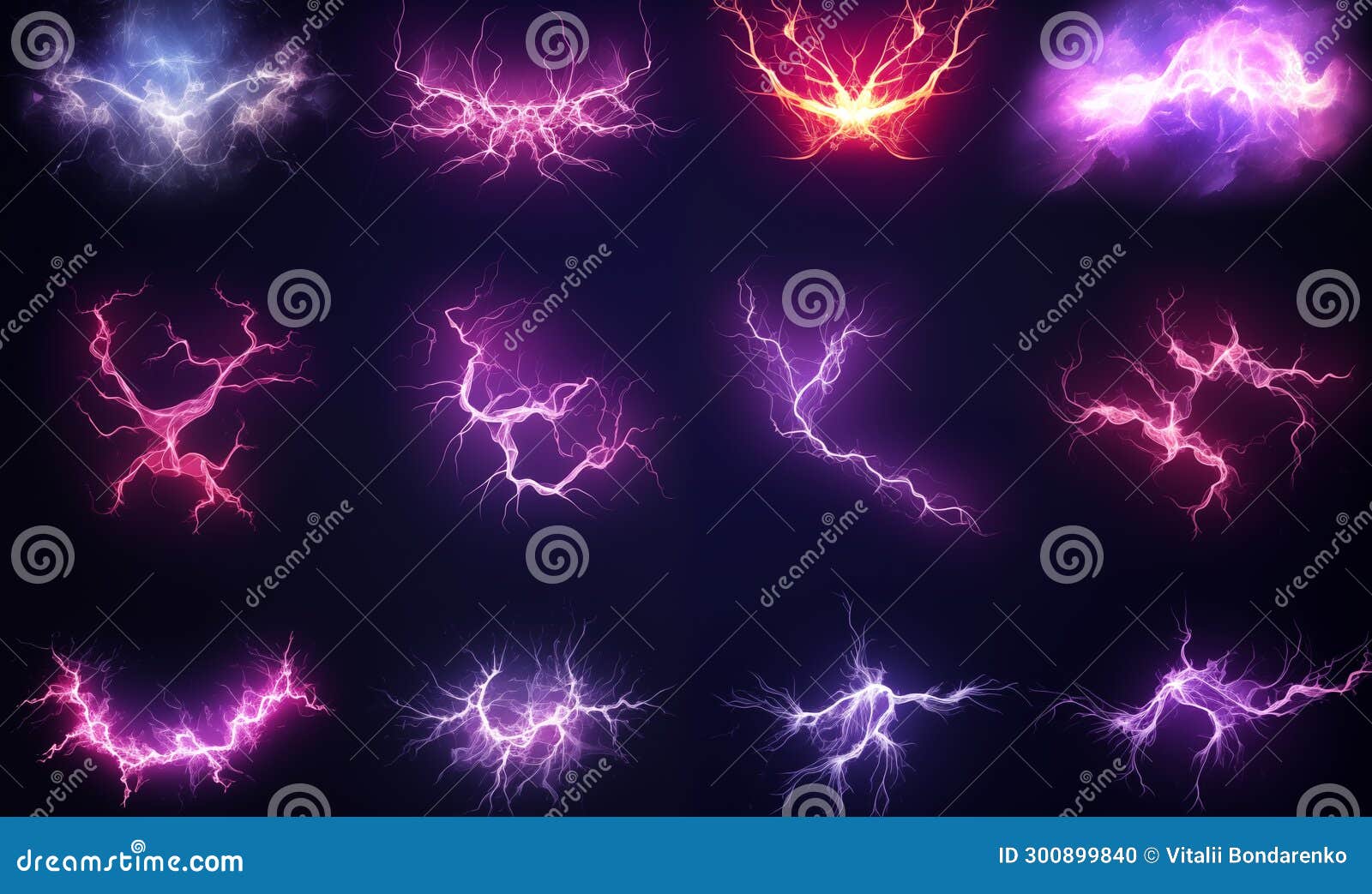 Set of Electric Lightning Bolts on a Dark Background. Stock ...