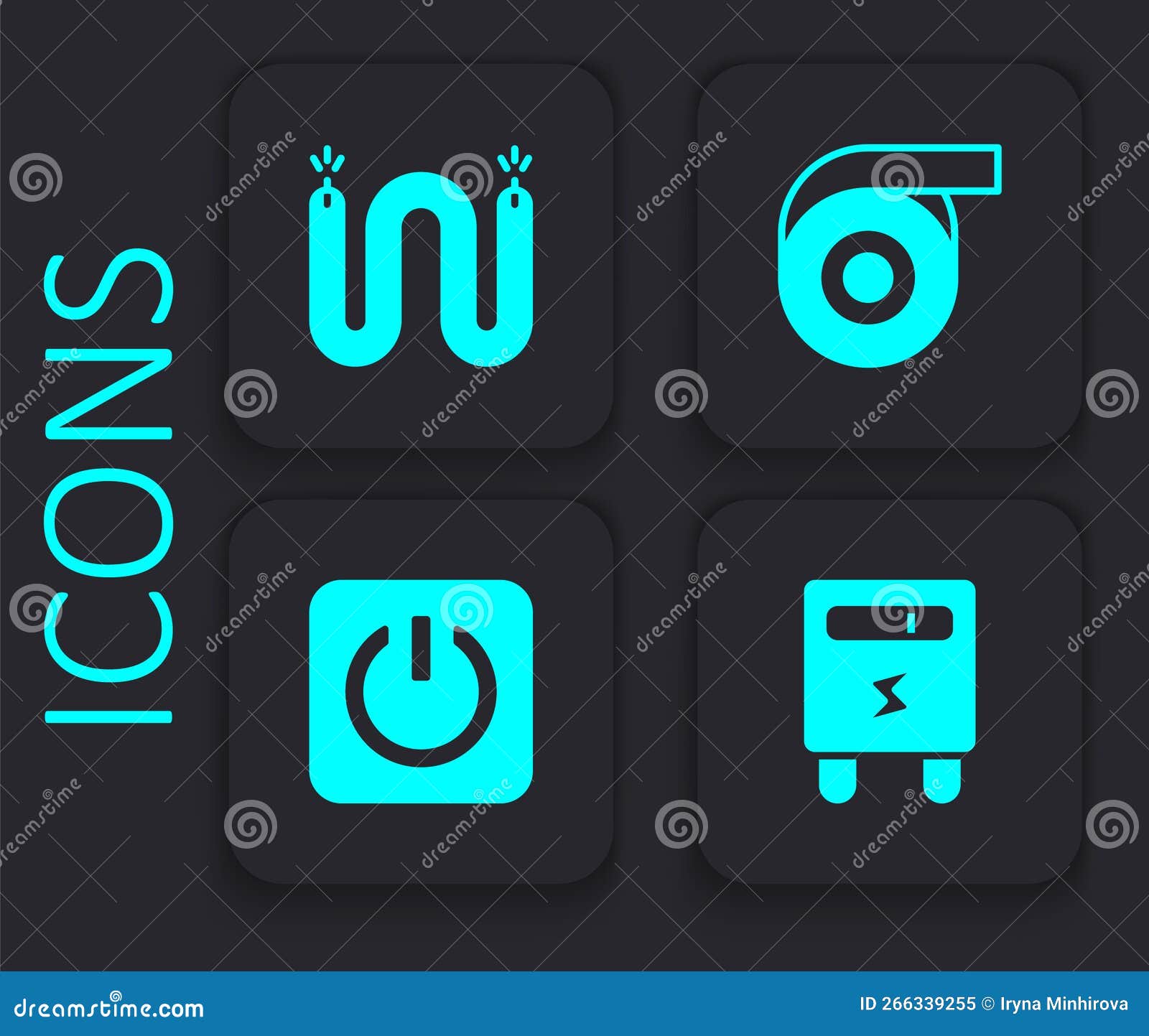 Set Electric Meter, Cable, Roll Adhesive Tape and Power Button Icon ...