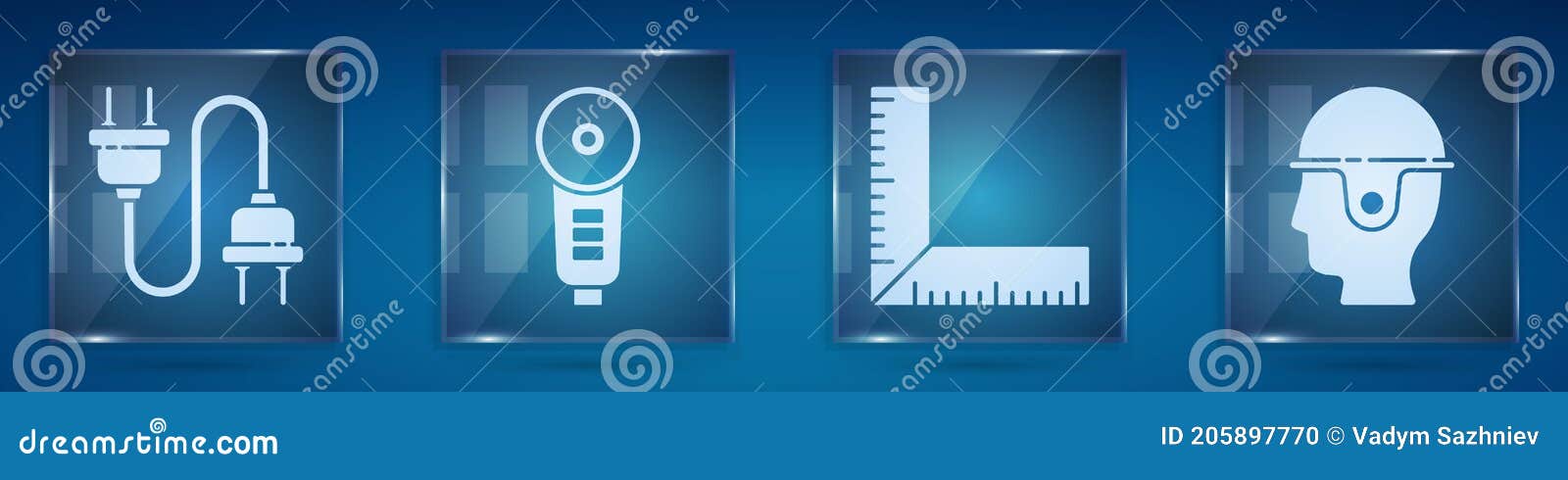 Set Electric Plug, Angle Grinder, Corner Ruler and Worker Safety Helmet ...