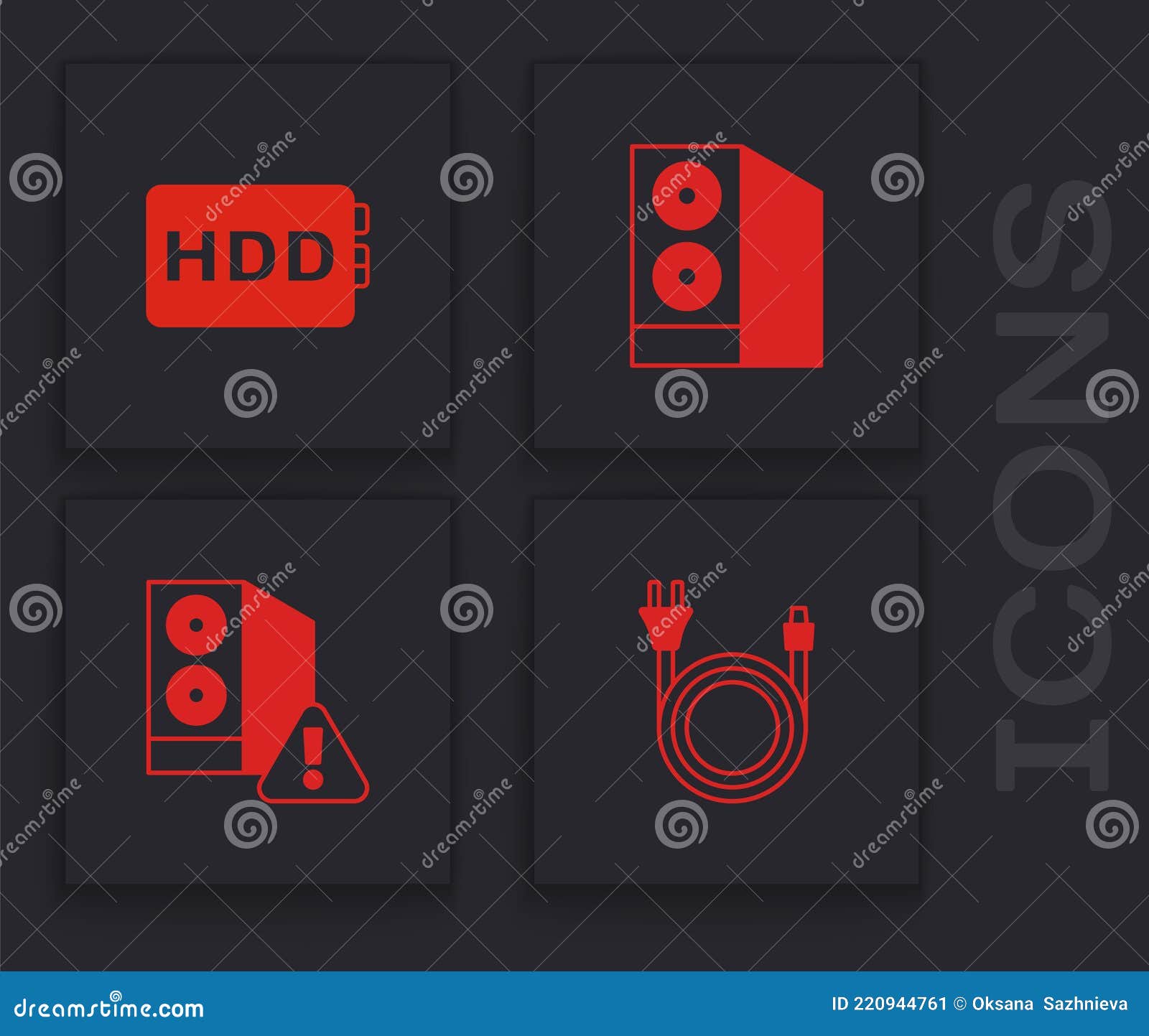 Set Electric Plug, Hard Disk Drive HDD, Case of Computer and Icon ...