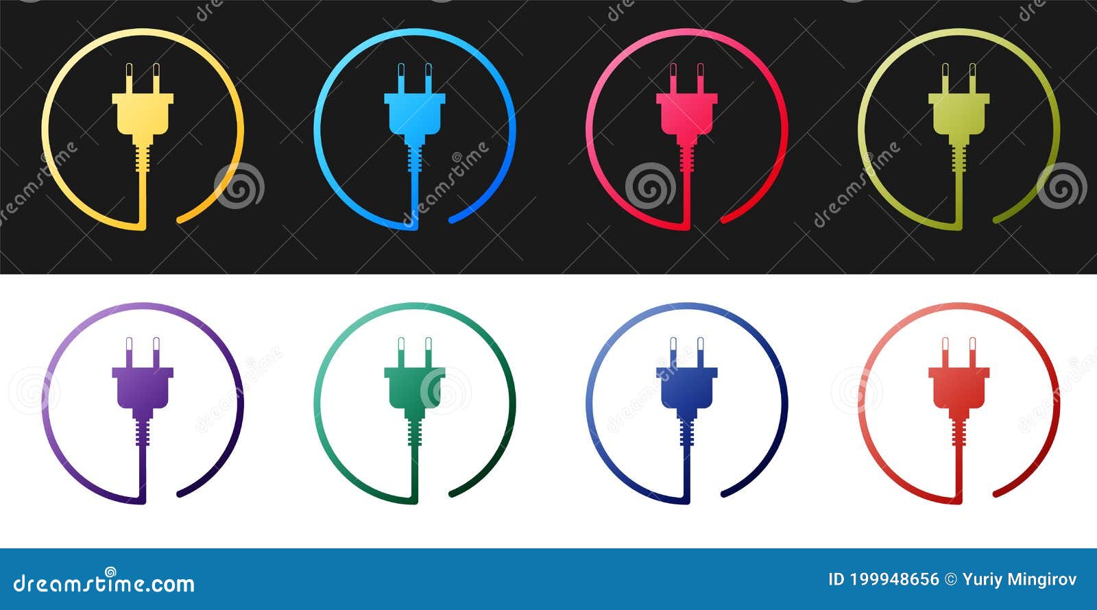 Set Electric Plug Icon Isolated on Black and White Background. Concept ...