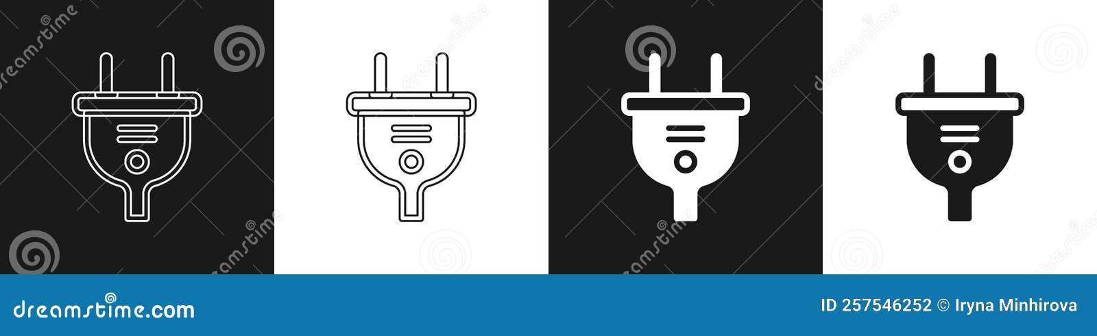 Set Electric Plug Icon Isolated on Black and White Background. Concept ...