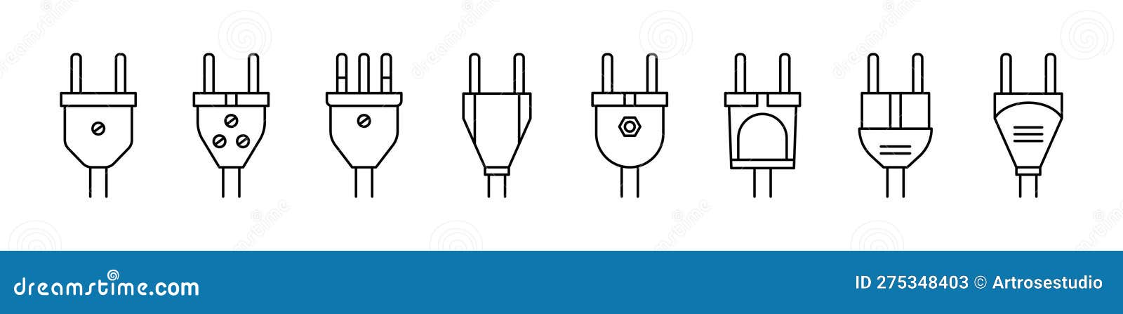 Set of Electric Plug Line Shapes, Thin Line Design Vector Illustration ...