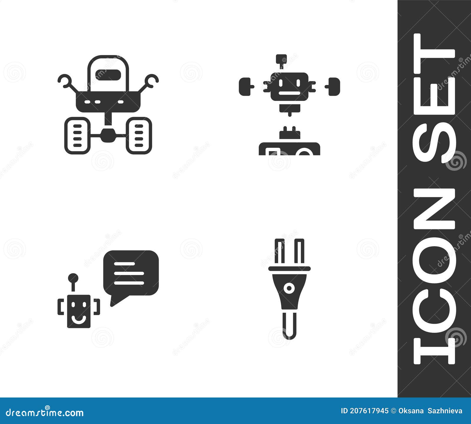Set Electric Plug, Mars Rover, Bot and Disassembled Robot Icon. Vector ... Set Electric Plug, Mars Rover, Bot and Disassembled Robot Icon. Vector ...